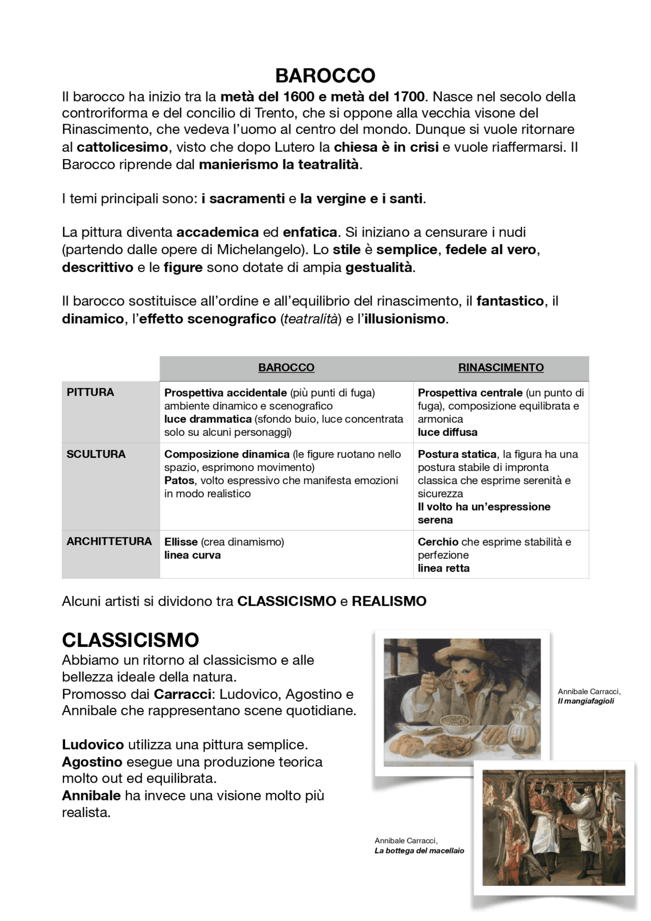 Barocco Classicismo Realismo Caravaggiobernini Docsity