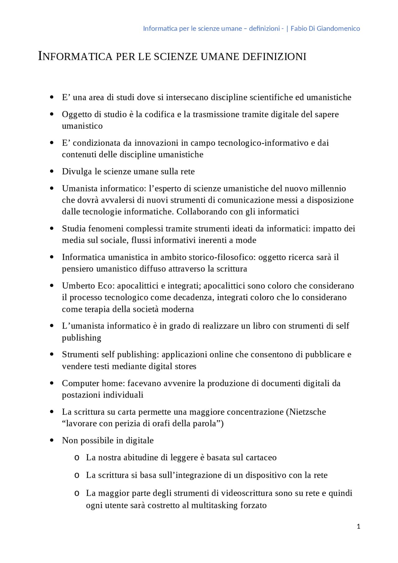 Informatica Per Le Scienze Umane Definizioni Docsity
