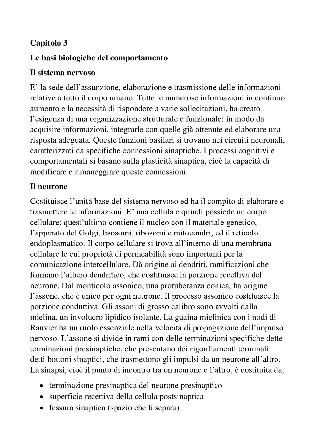 Le Basi Biologiche Del Comportamento 2020 Docsity