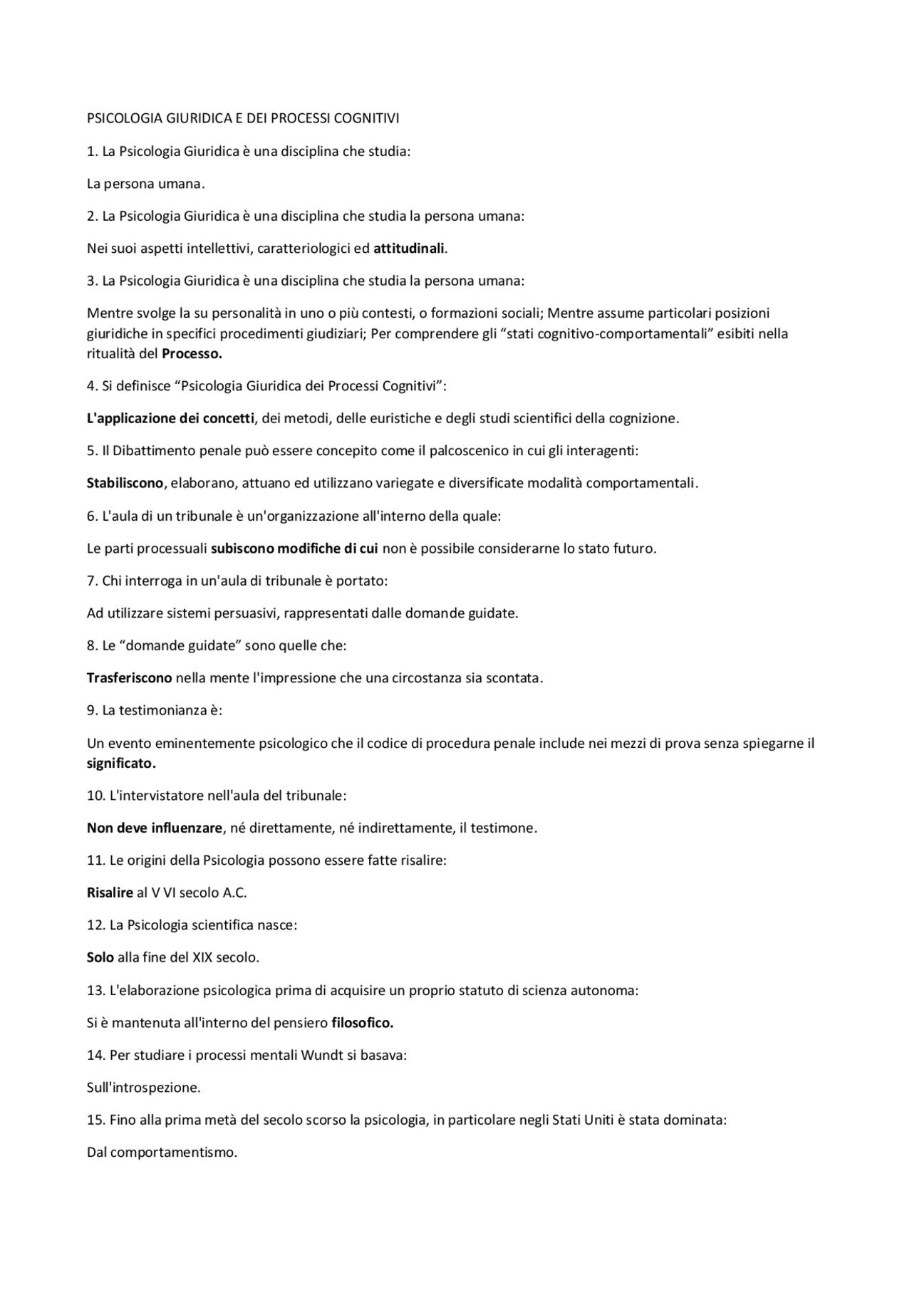 Psicologia Giuridica E Dei Processi Cognitivi Lm 47 Unipegaso Domande