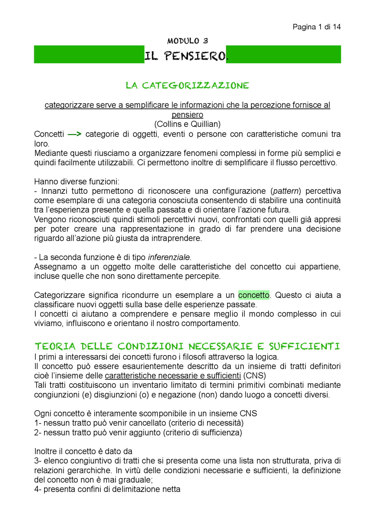Psicologia Generale Modulo 3 Il Pensiero Docsity