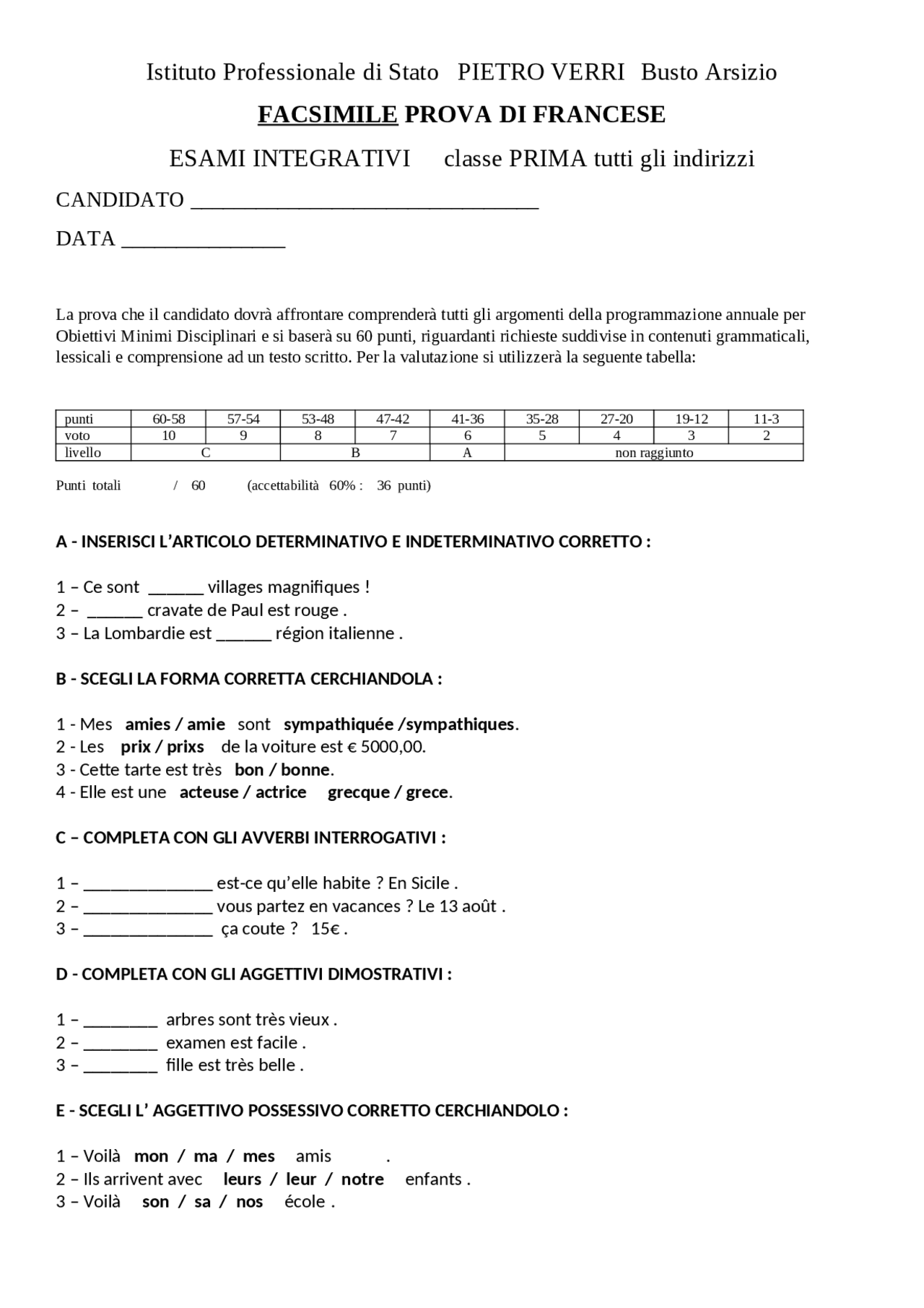Francese Esercizi Di Applicazione Regole Grammaticali Docsity