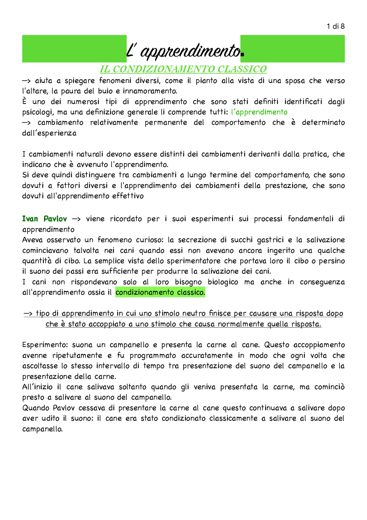 Psicologia Generale Modulo 4 Apprendimento Docsity
