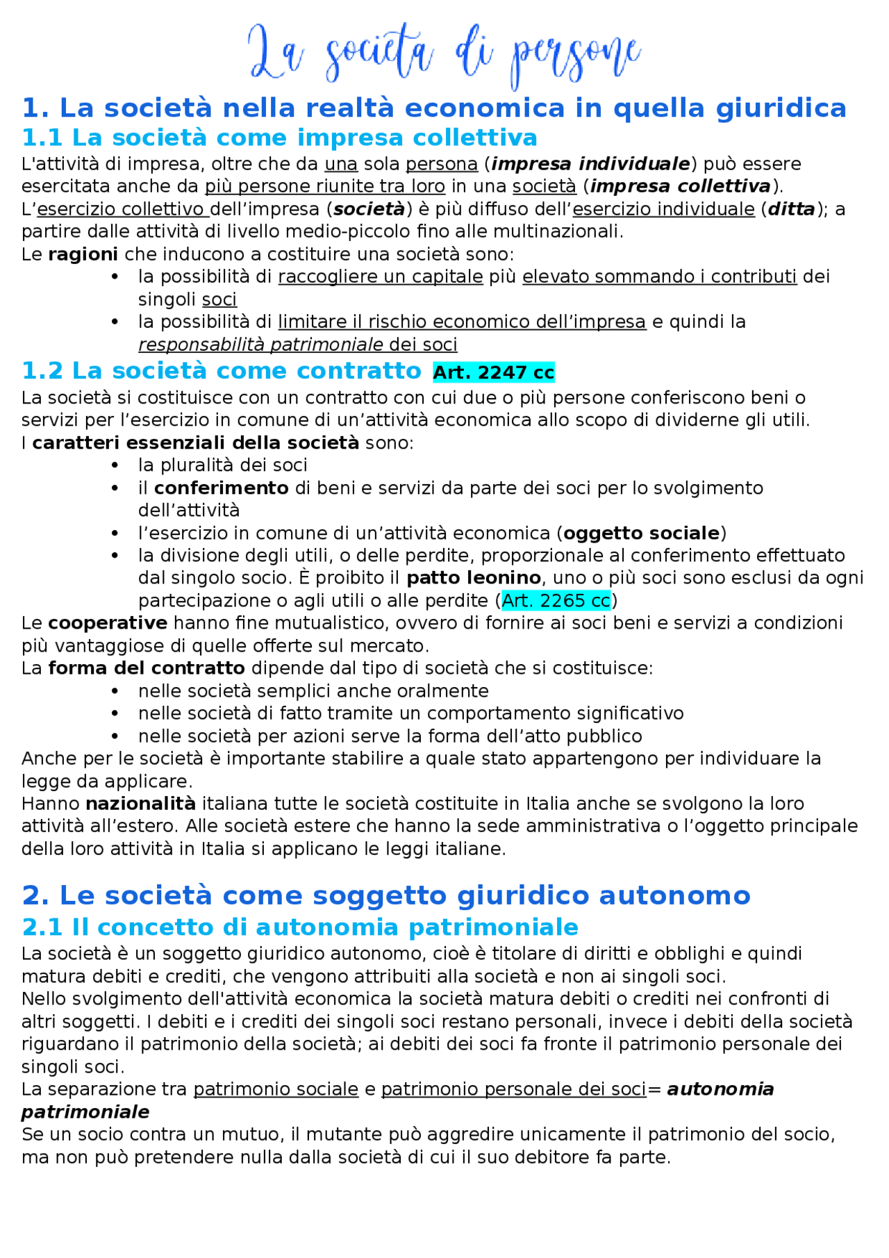 La Società Di Persone Docsity