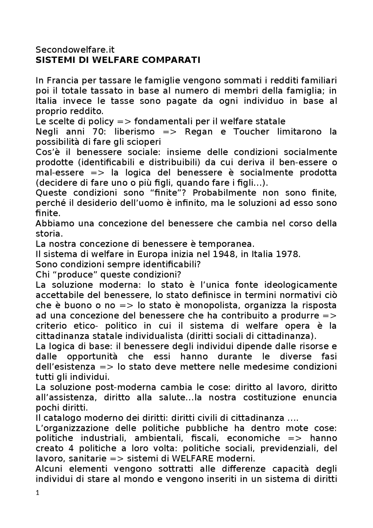 Sistemi Di Welfare Comparati Docsity