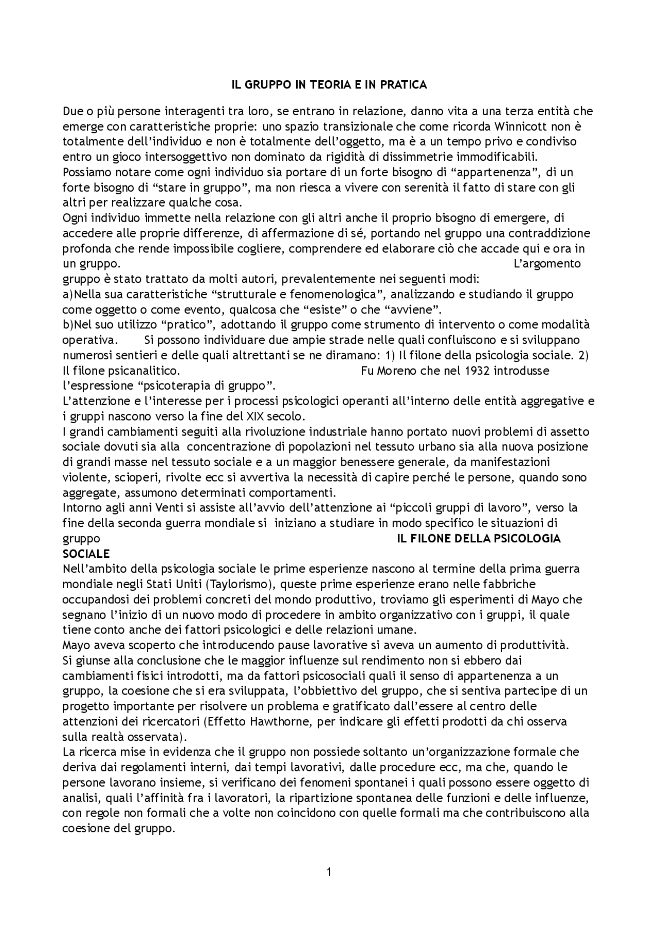 Il Gruppo In Teoria E In Pratica Docsity