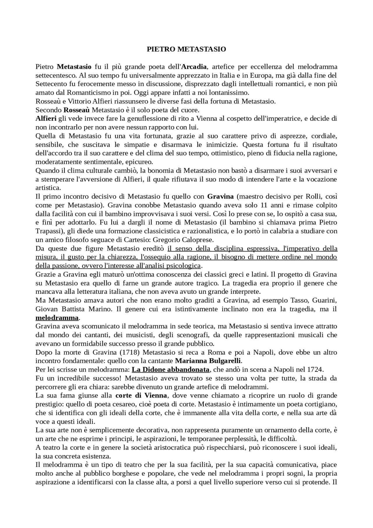 Appunti Su Pietro Metastasio Docsity