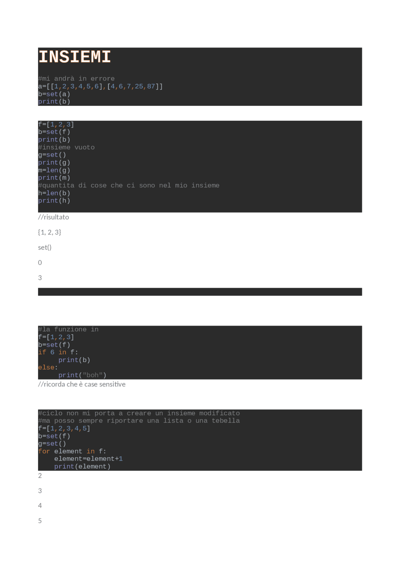 INSIEMI-esempi funzione-Python - Docsity