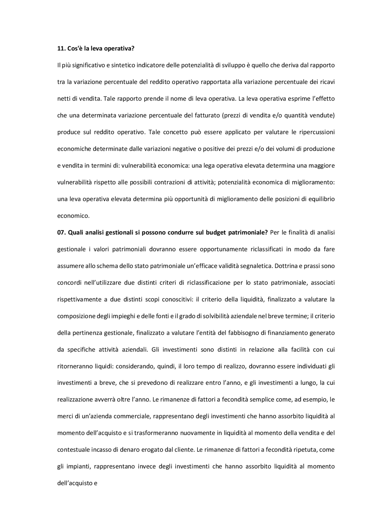 Domande Aperte Programmazione E Controllo Parte 5 Docsity