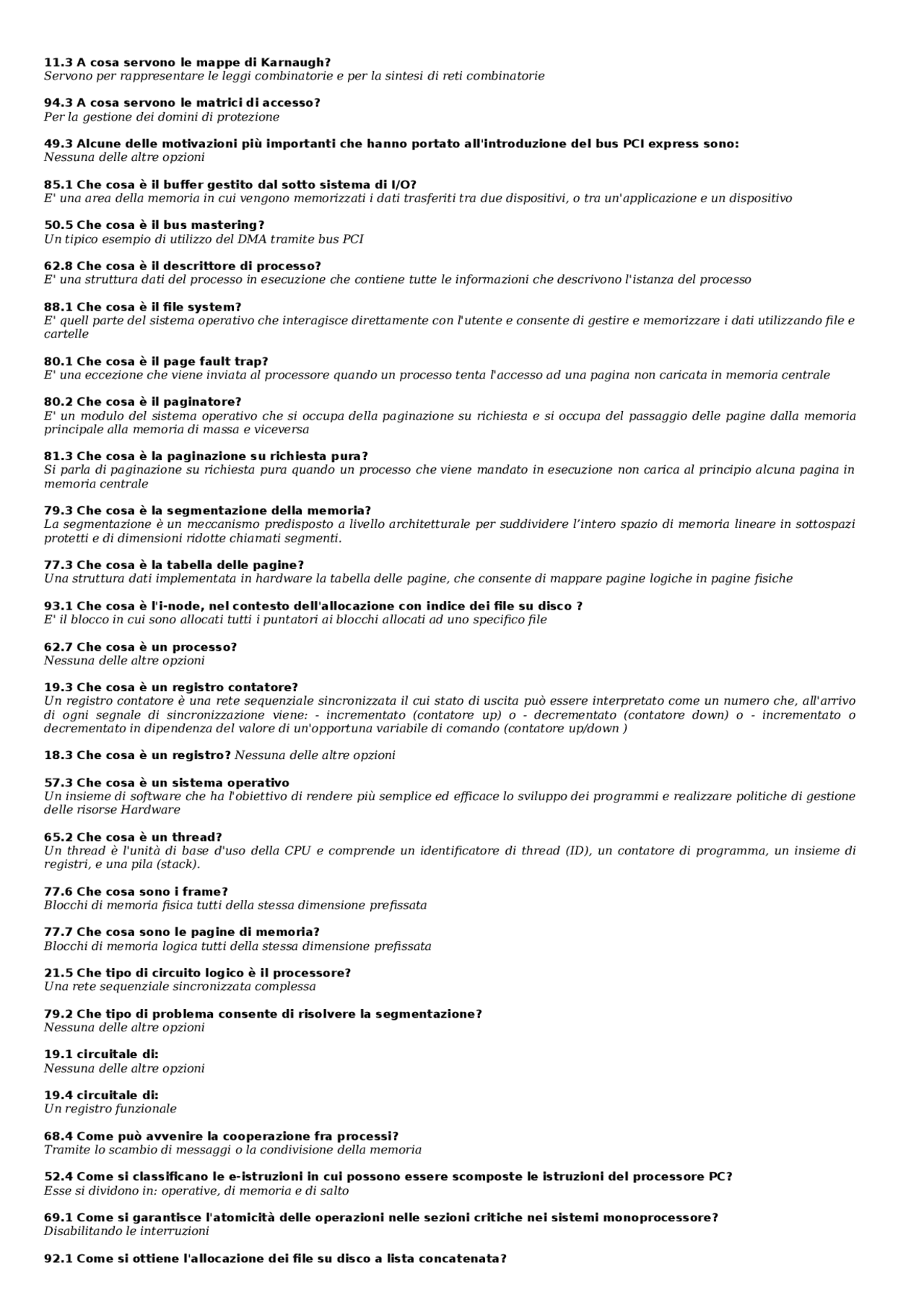 Calcolatori Elettronici Domande Aperte Docsity