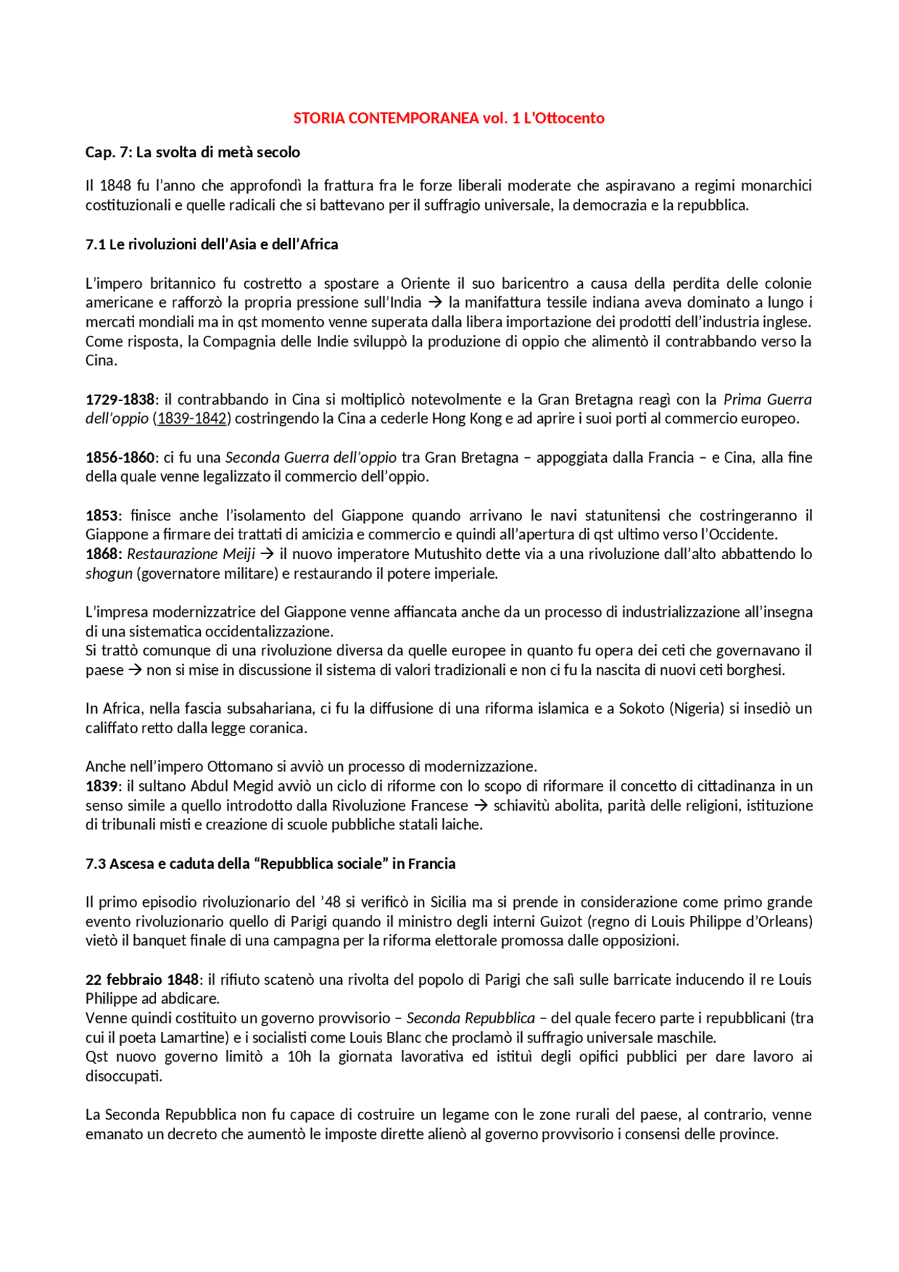 Riassunto manuale di storia contemporanea Detti, Gozzini "Volume 1: l'Ottocento" | Dispense di ...