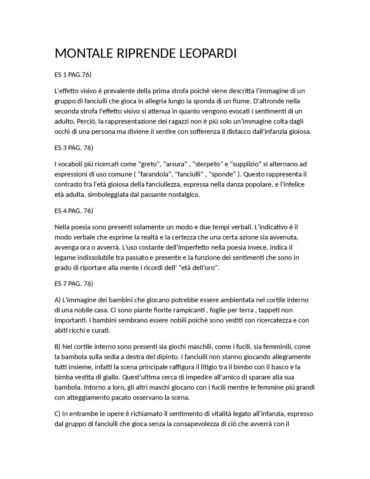 Confronto Montale-Leopardi, Sabato nel villaggio - Docsity