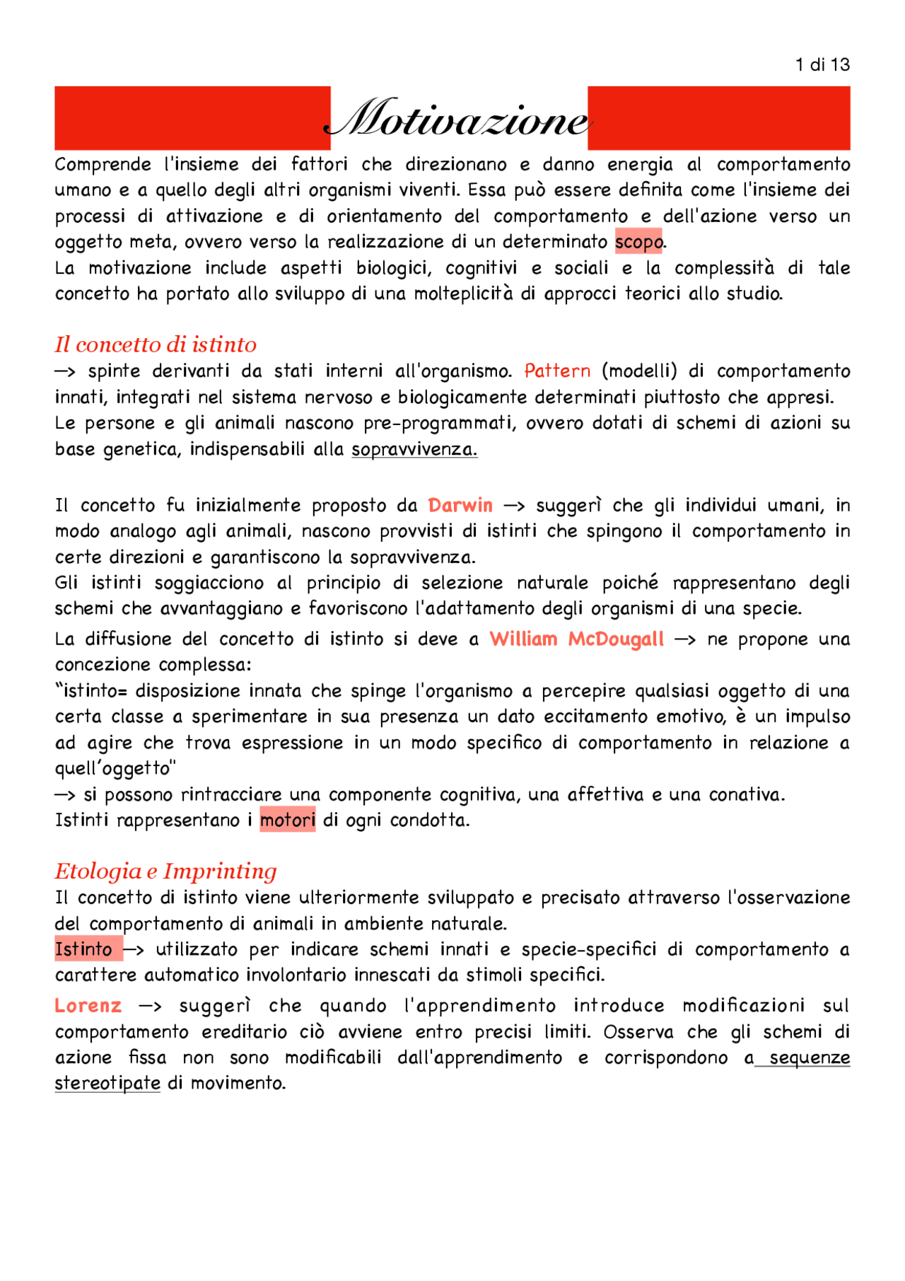 Psicologia Generale Modulo 4 Motivazione Docsity