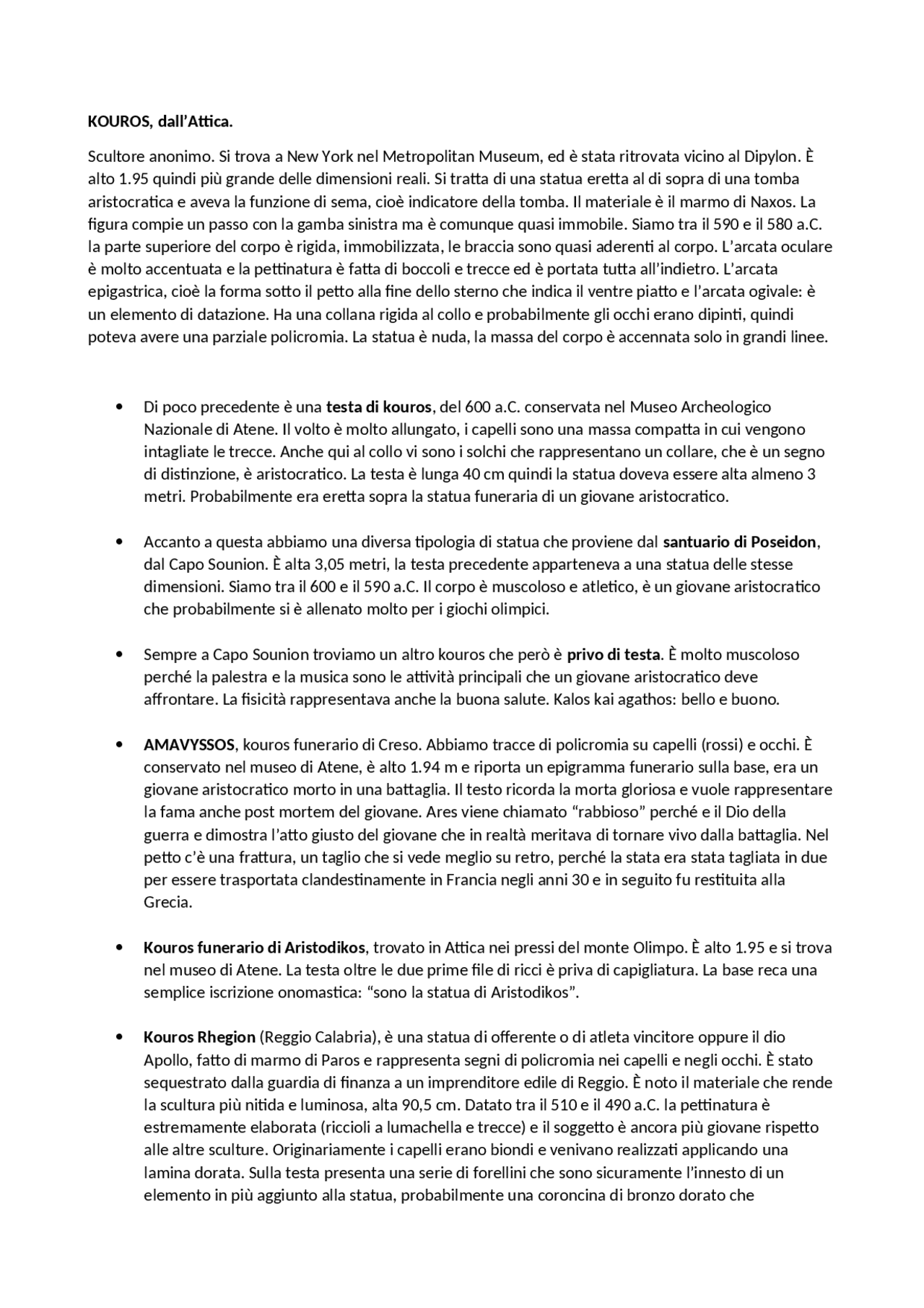 Archeologia Classica Kouros Docsity