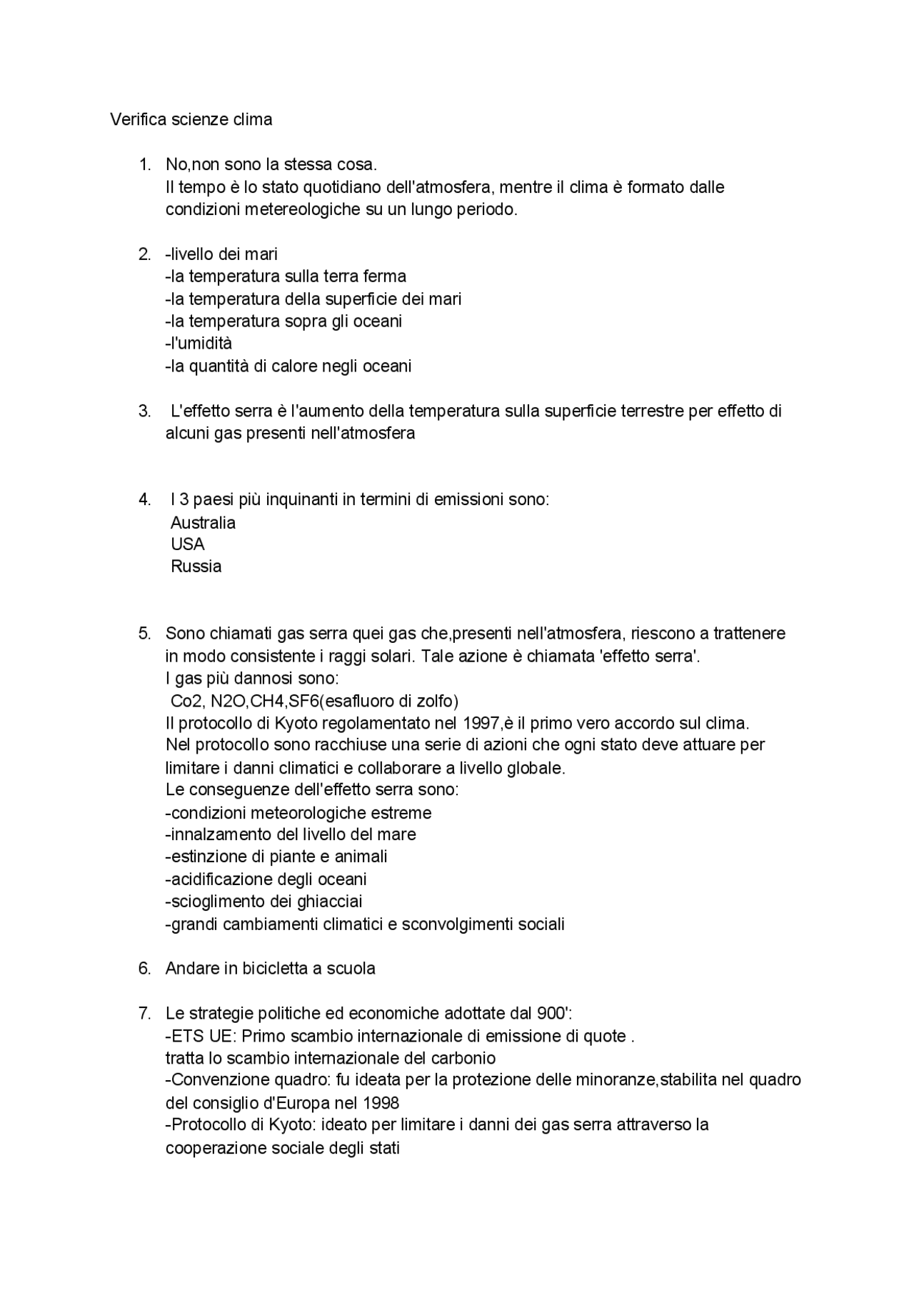 Verifica Di Scienze Sul Clima Svolta Docsity