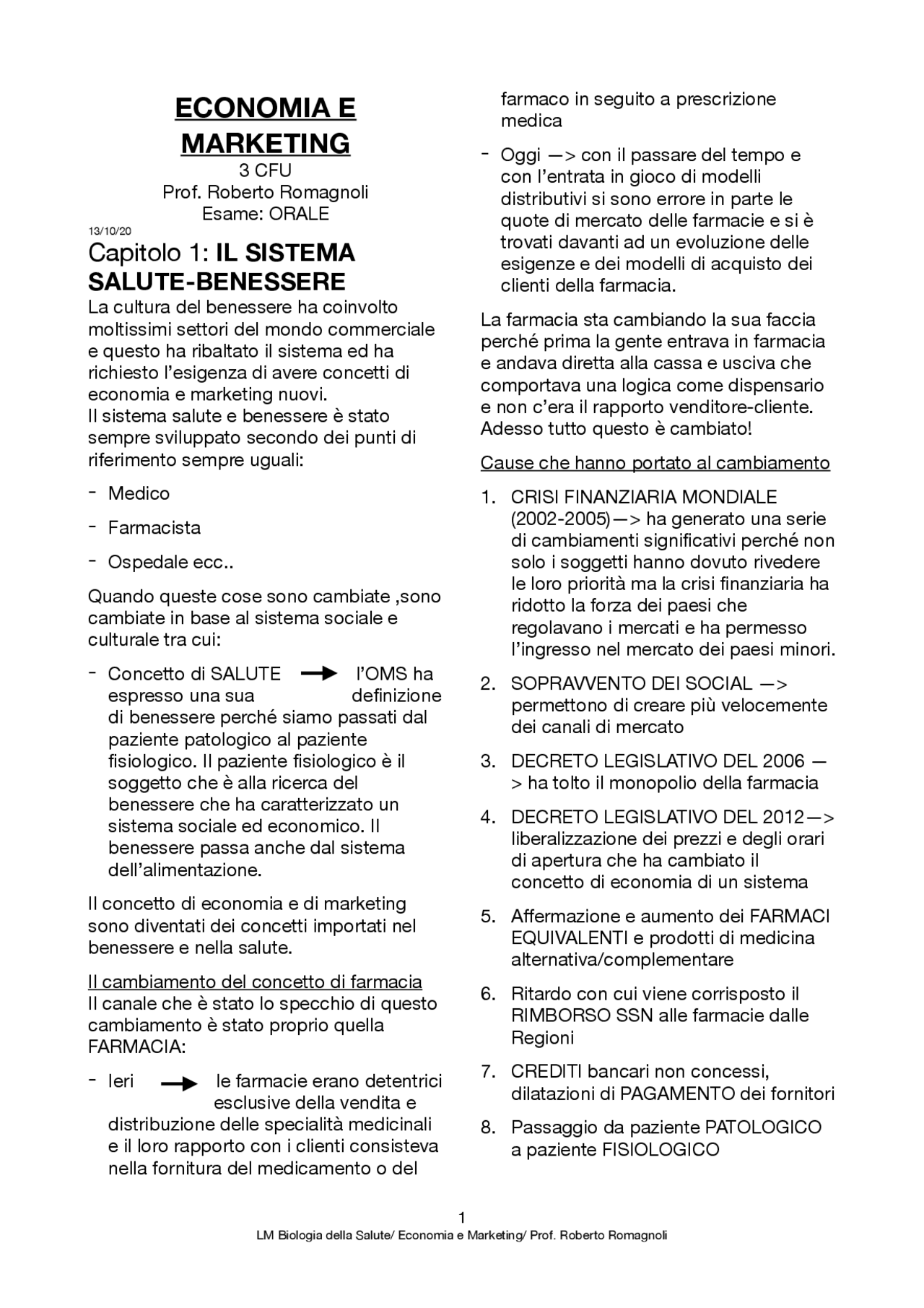Economia E Marketing Prof Romagnoli Docsity