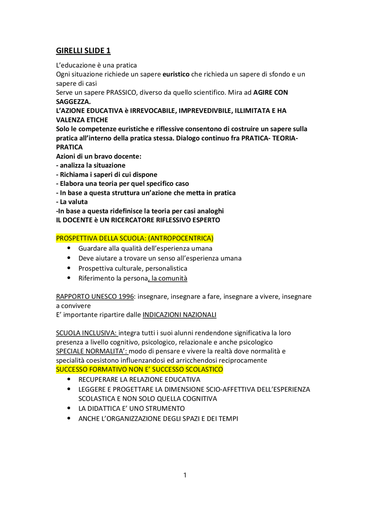 Riassunto Slide Girelli Docsity