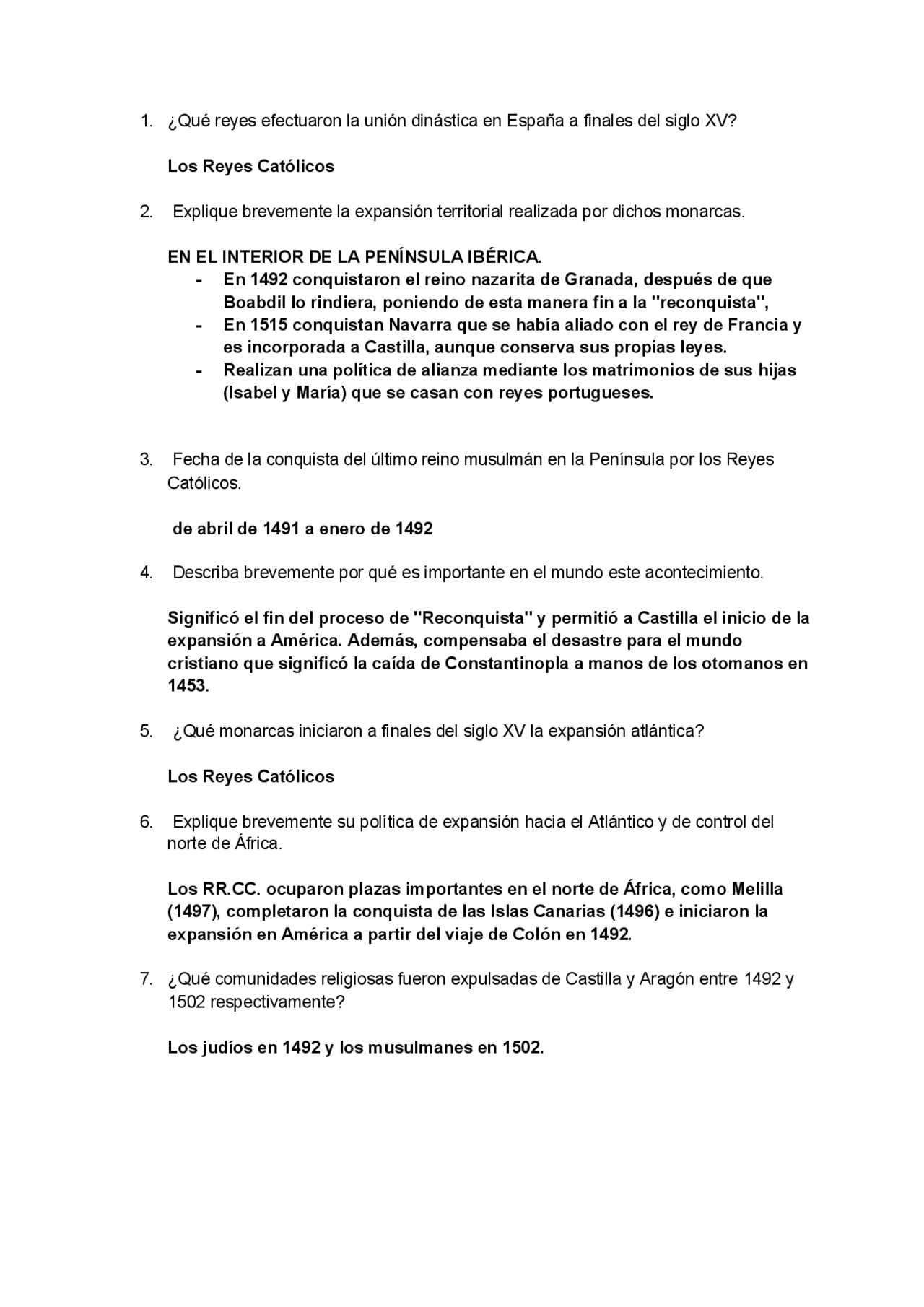 Bloque de preguntas de historia de España | Ejercicios de Historia de ...