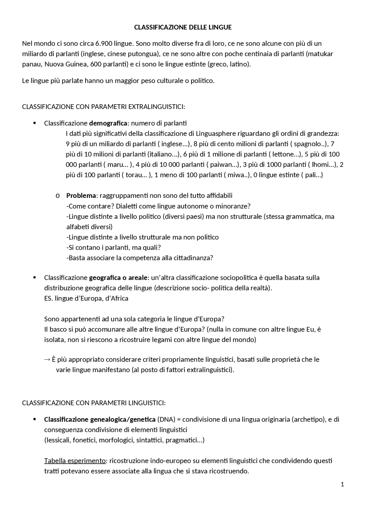 Linguistica Classificazione Delle Lingue Appunti Di Linguistica