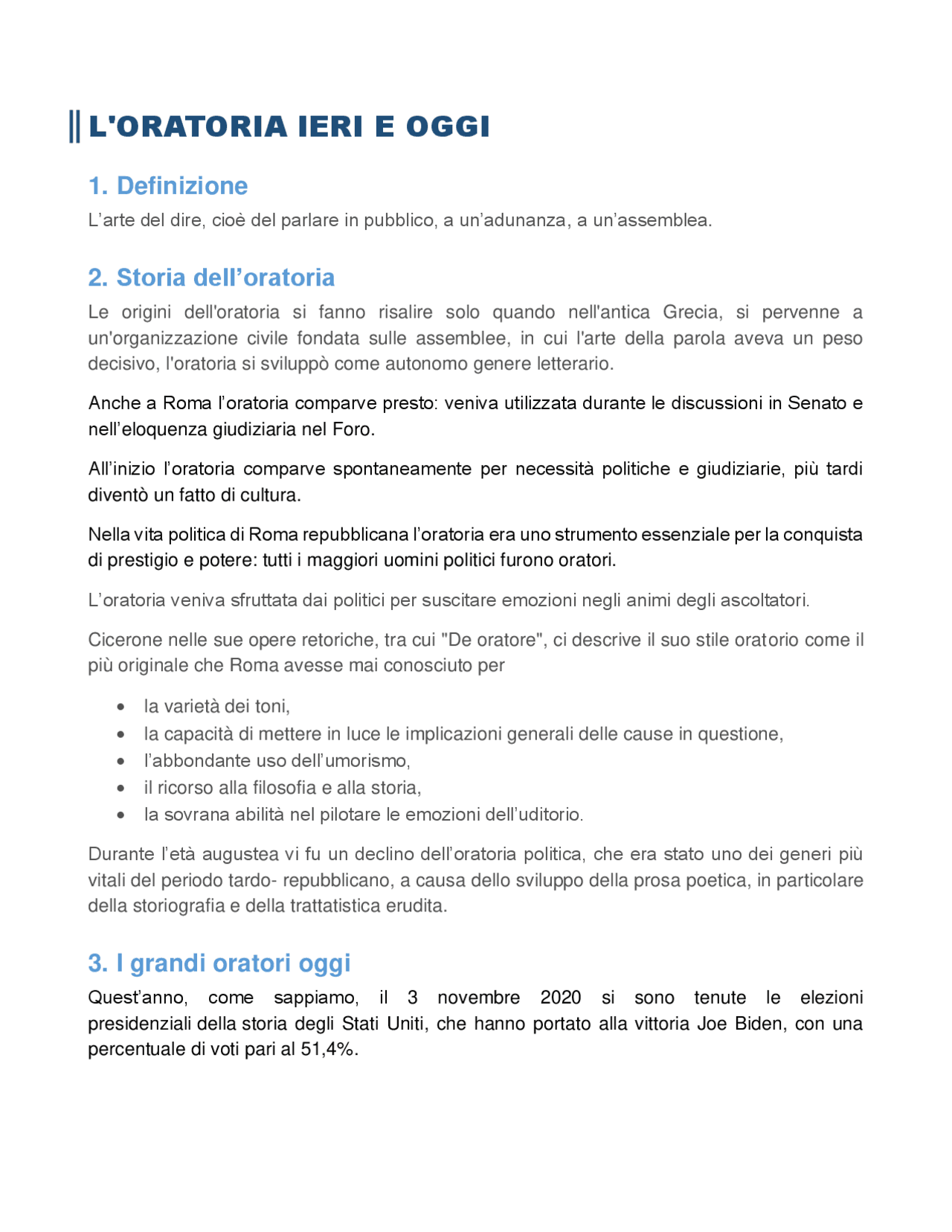 L'oratoria ieri e oggi - Docsity