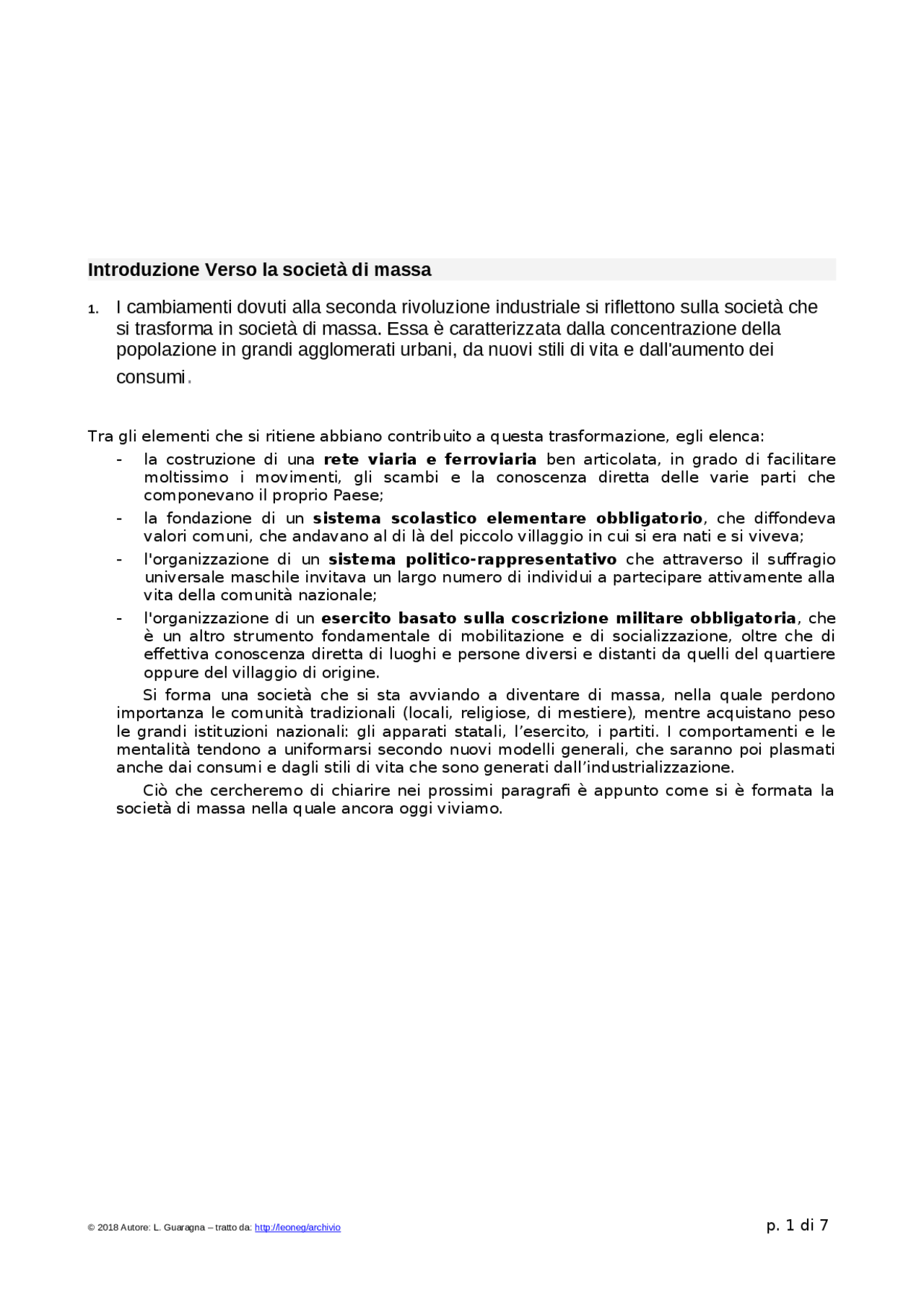 Verso La Società Di Massa Docsity