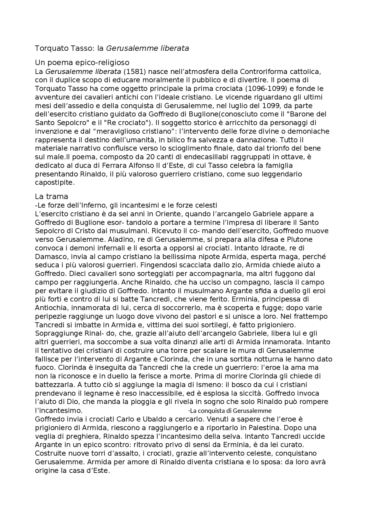 T Tasso E La Sua Opera Docsity