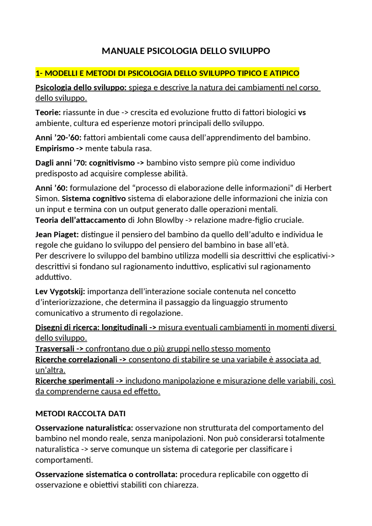 Sintesi Manuale Psicologia Dello Sviluppo Lucangeli Docsity