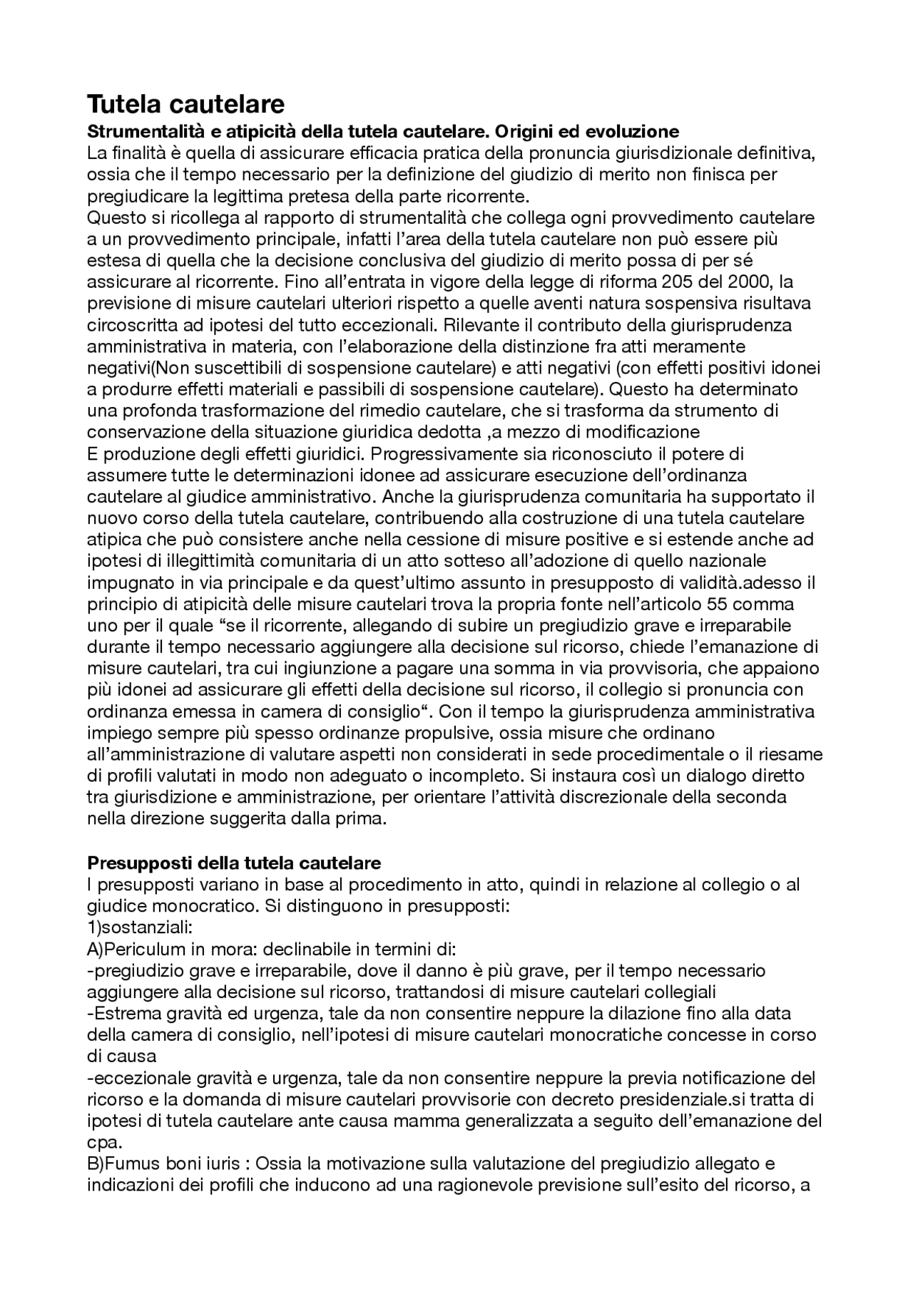 Tutela Cautelare Nel Processo Amministrativo Docsity