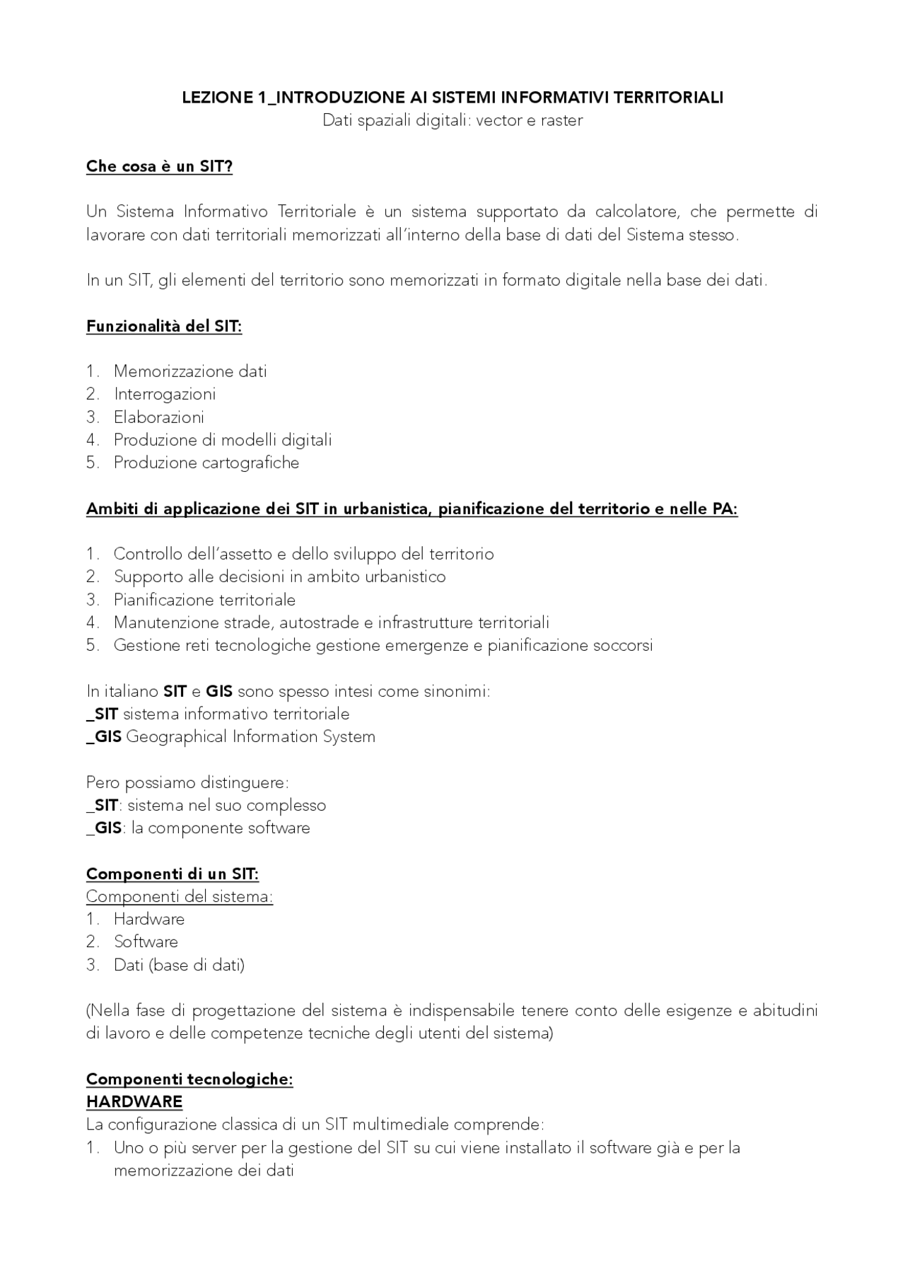 Sistemi Informativi Territoriali Docsity