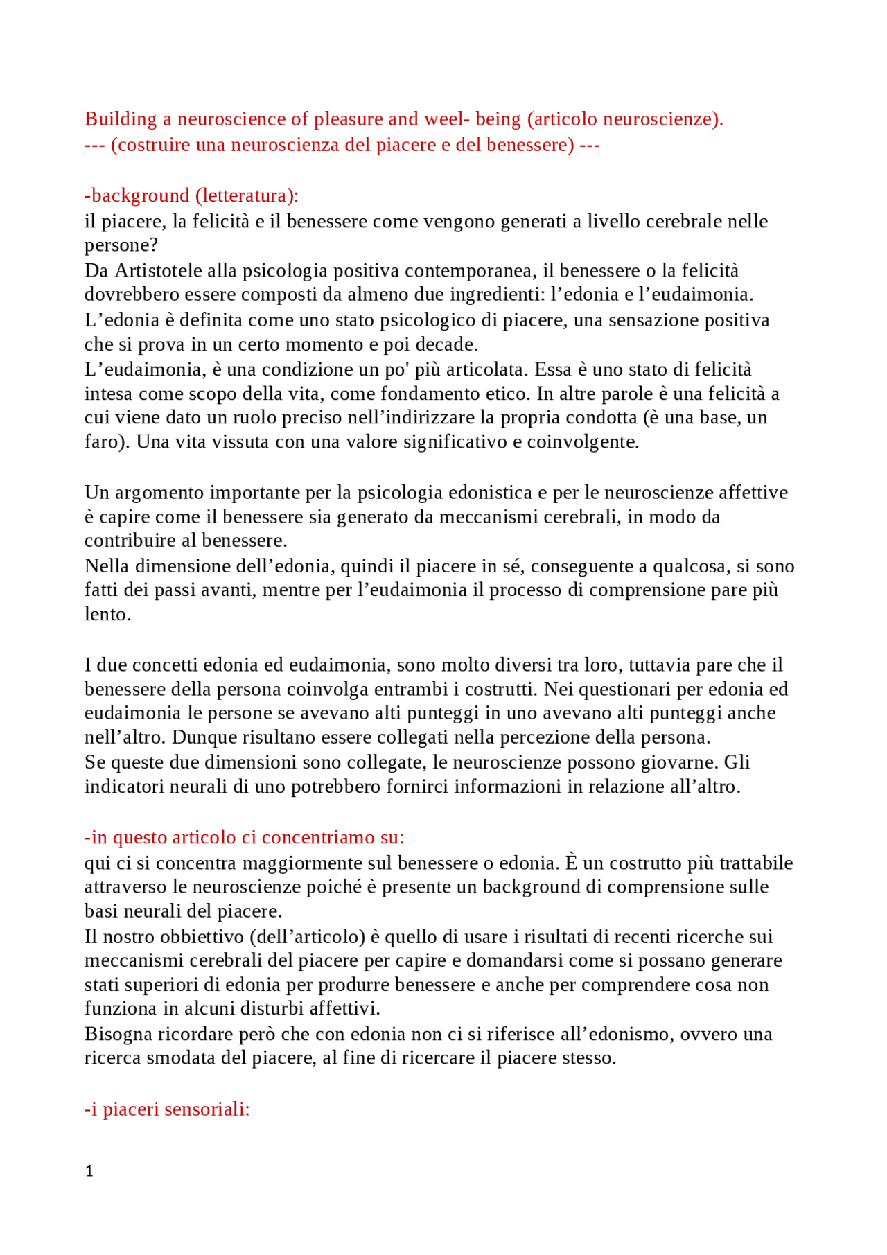 Building Neuroscience Riassunto Articolo Docsity