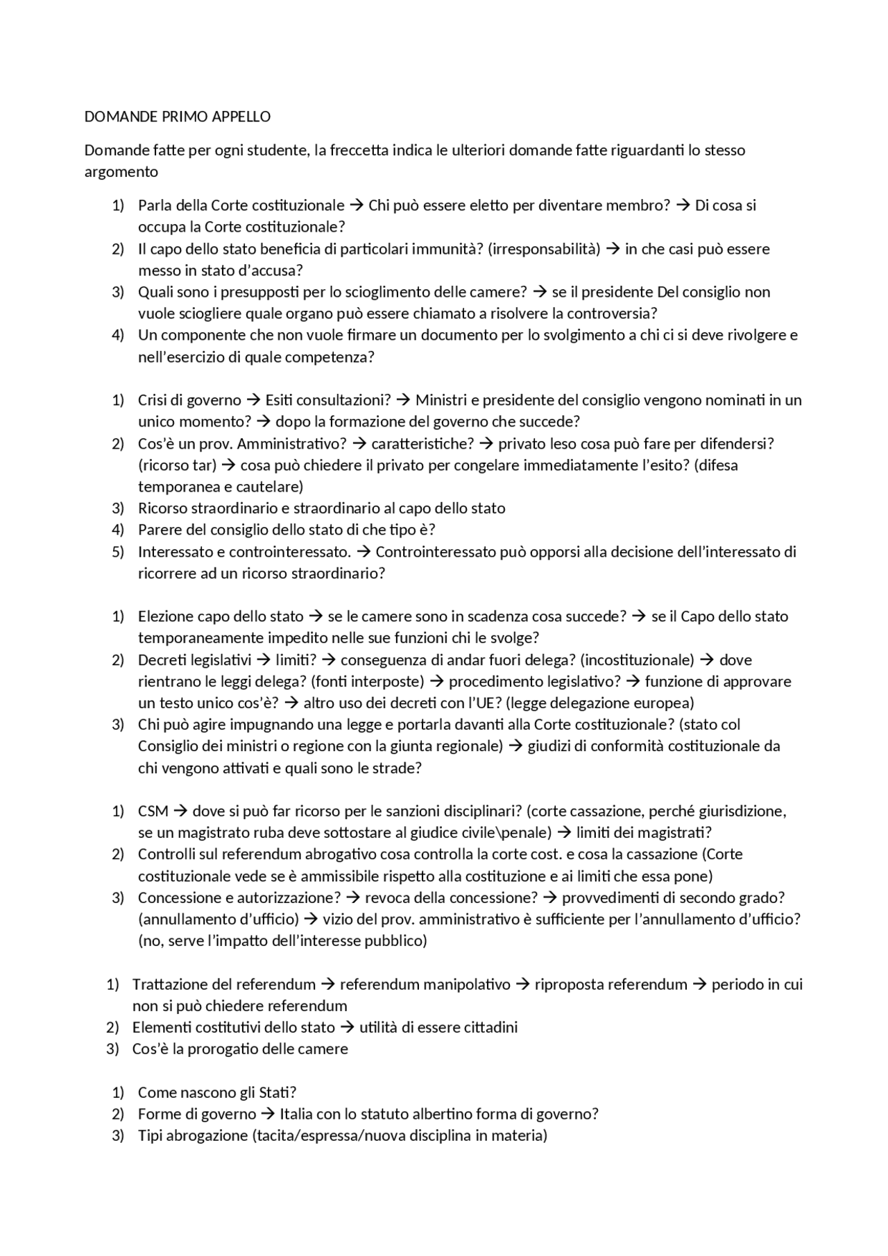 Domande esame diritto pubblico prof. Monego Davide 2021 - Docsity