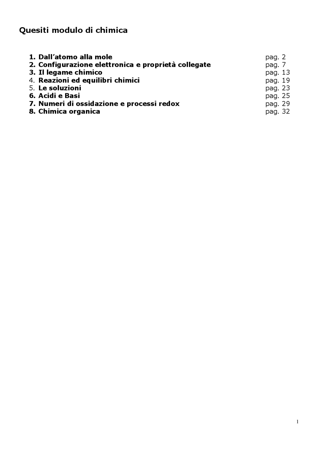 Quesiti Modulo Chimica Docsity