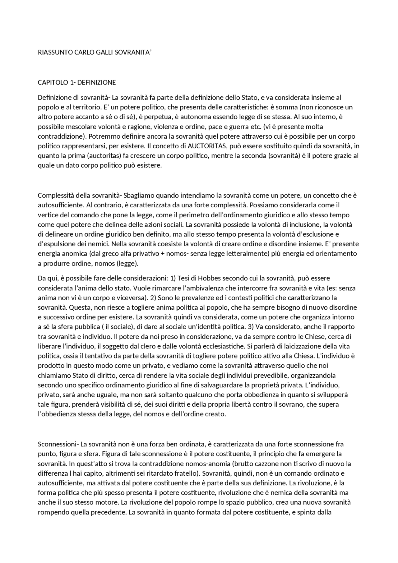 Riassunto Sovranità C Gallidocx Docsity