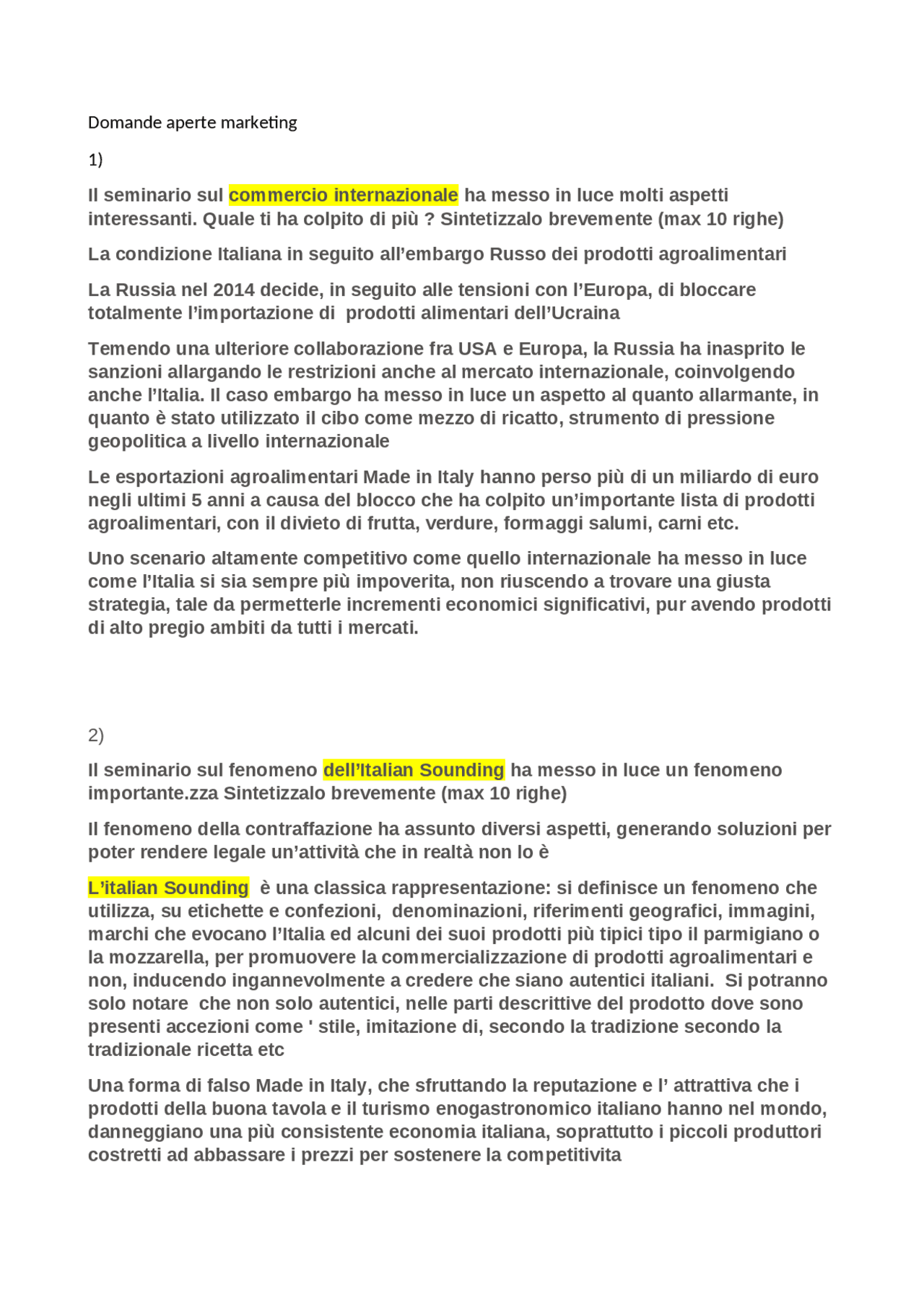 Schema appunti marketing agro-alimentare - Docsity