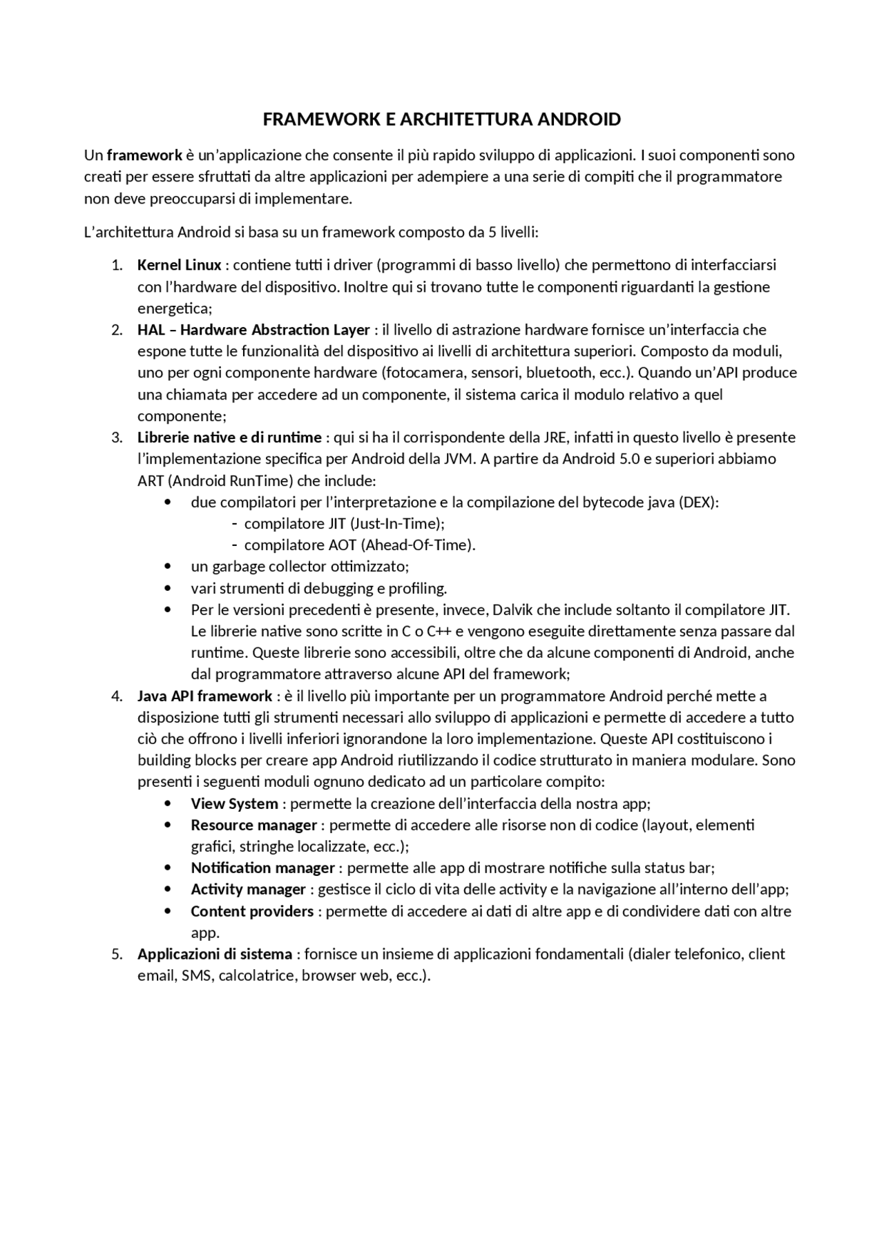 Programmazione di App - Framework Android - Docsity