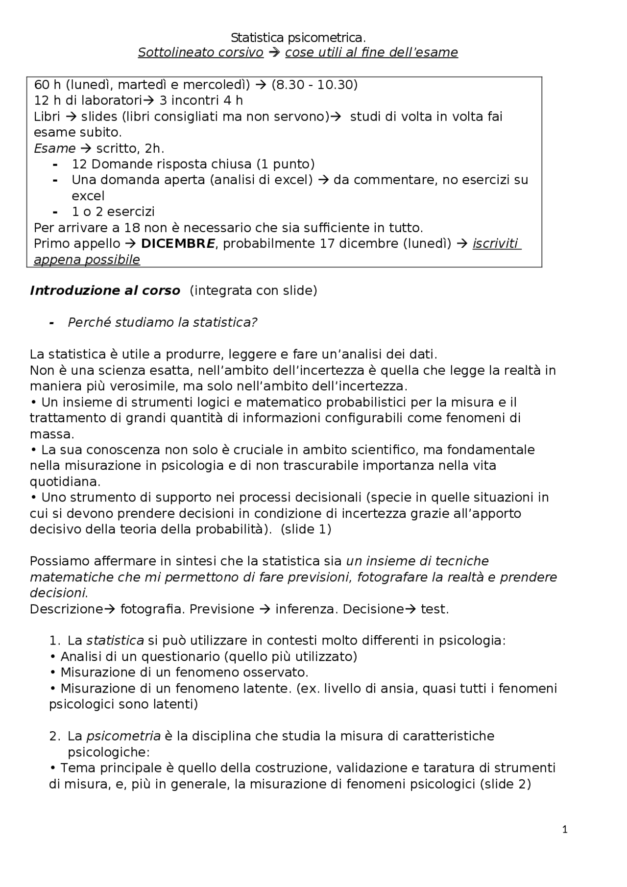 Statistica Psicometrica Docsity
