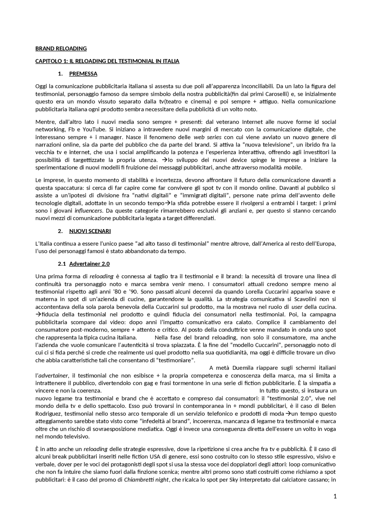 Riassunto Brand Reloading Docsity