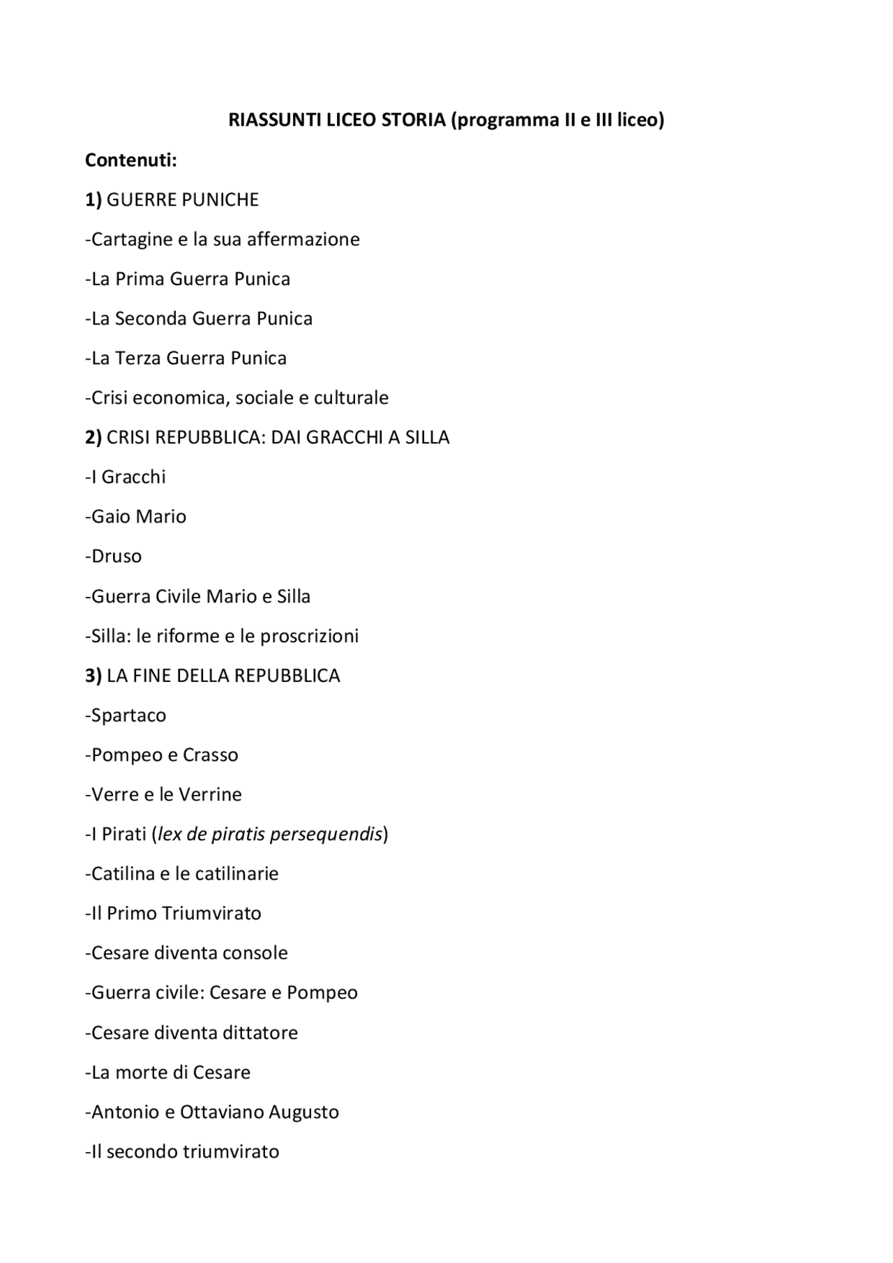 Riassunti Storia Liceo Gracchi Silla Cesare Augusto Docsity