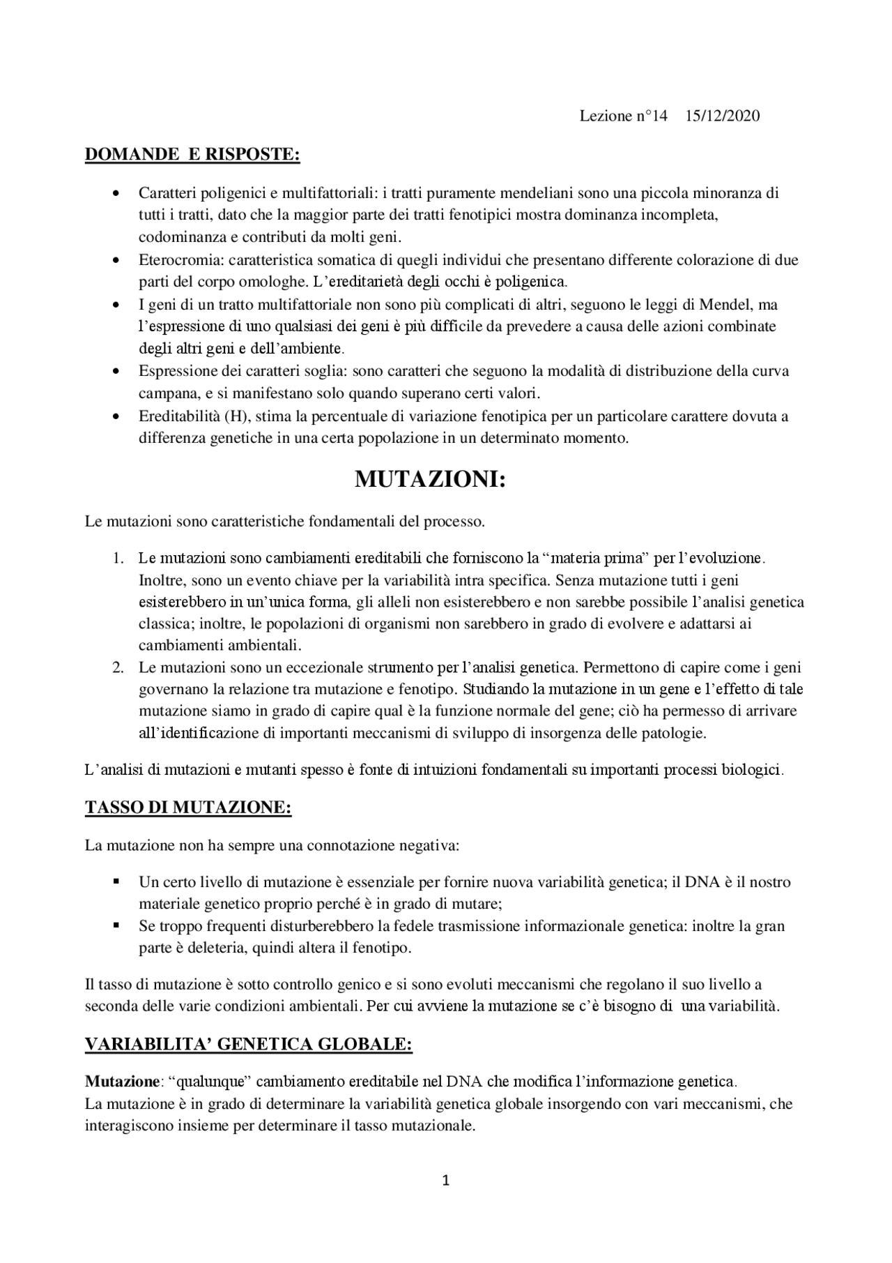 Genetica Mutazioni Prima Parte Appunti Di Biologia Genetica Docsity