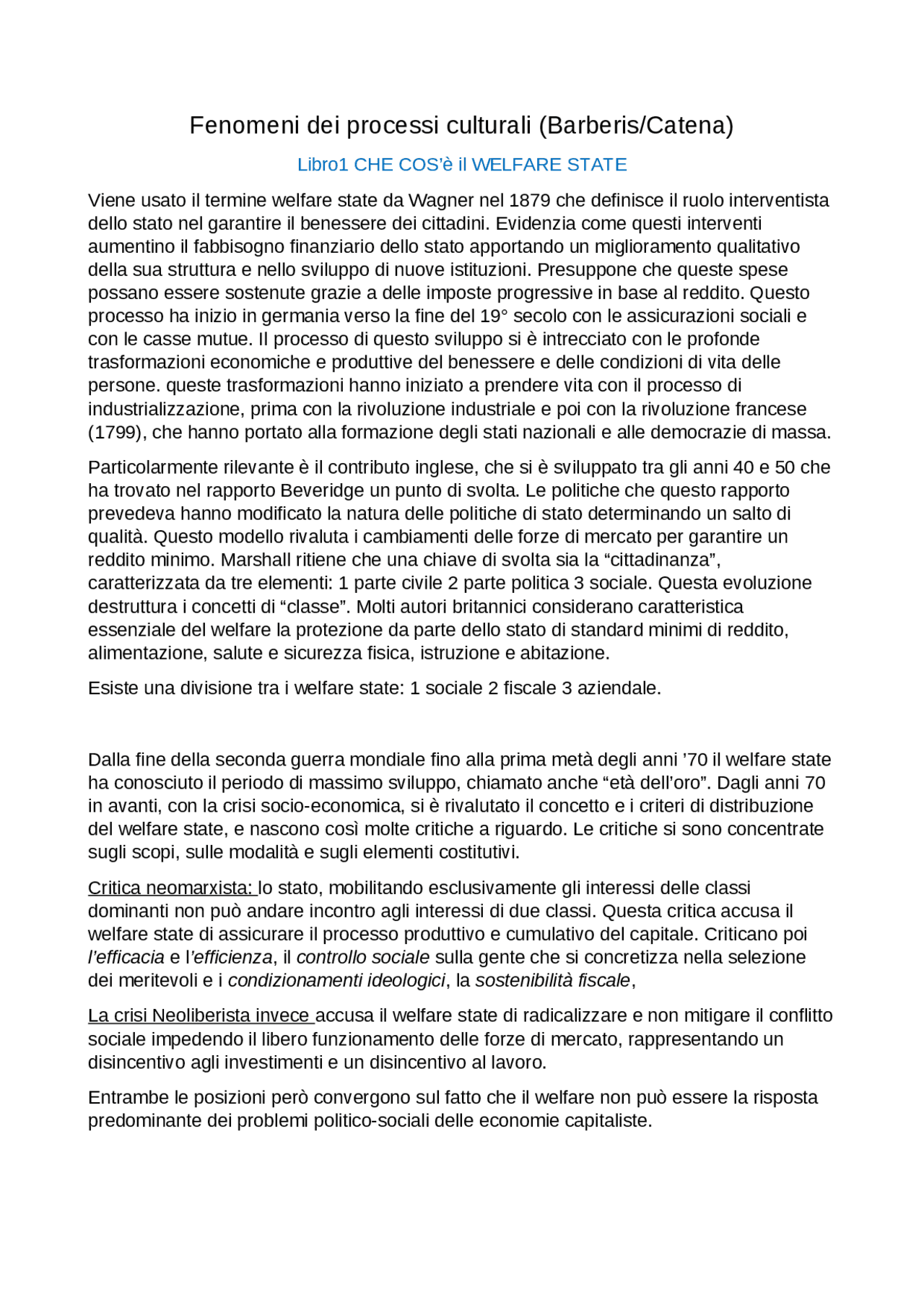 Che Cosè Il Welfare State Docsity