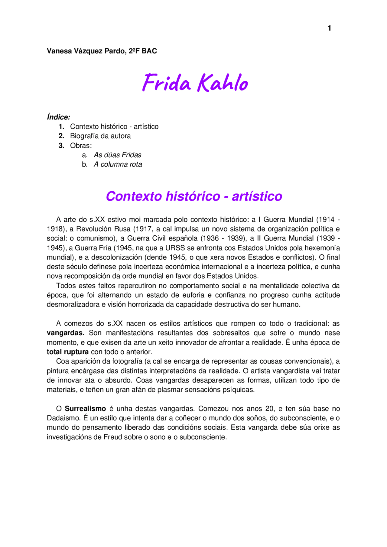 Explicación obras Frida Kahlo - Docsity