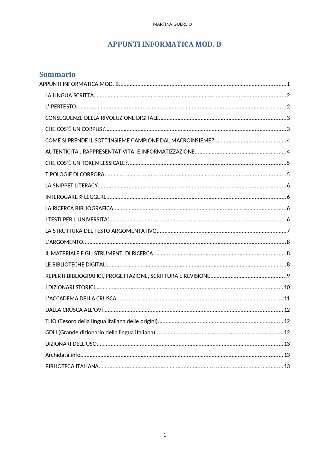 Riassunto Informatica Mod B Docsity