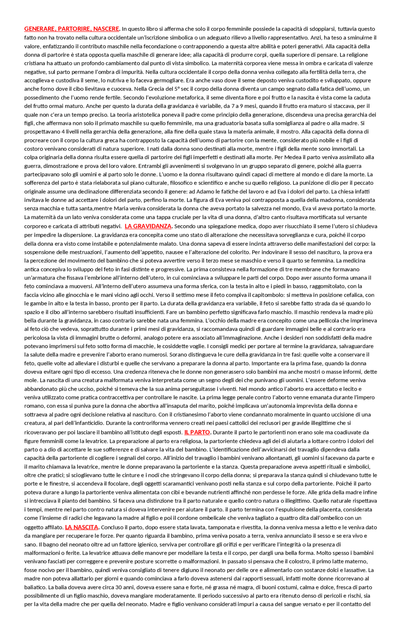 Storia Moderna Generare Partorire E Nascere Docsity