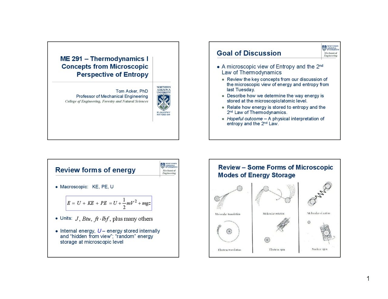 ME 291 Introduction to microscopic thermodynamics part 2 - Docsity