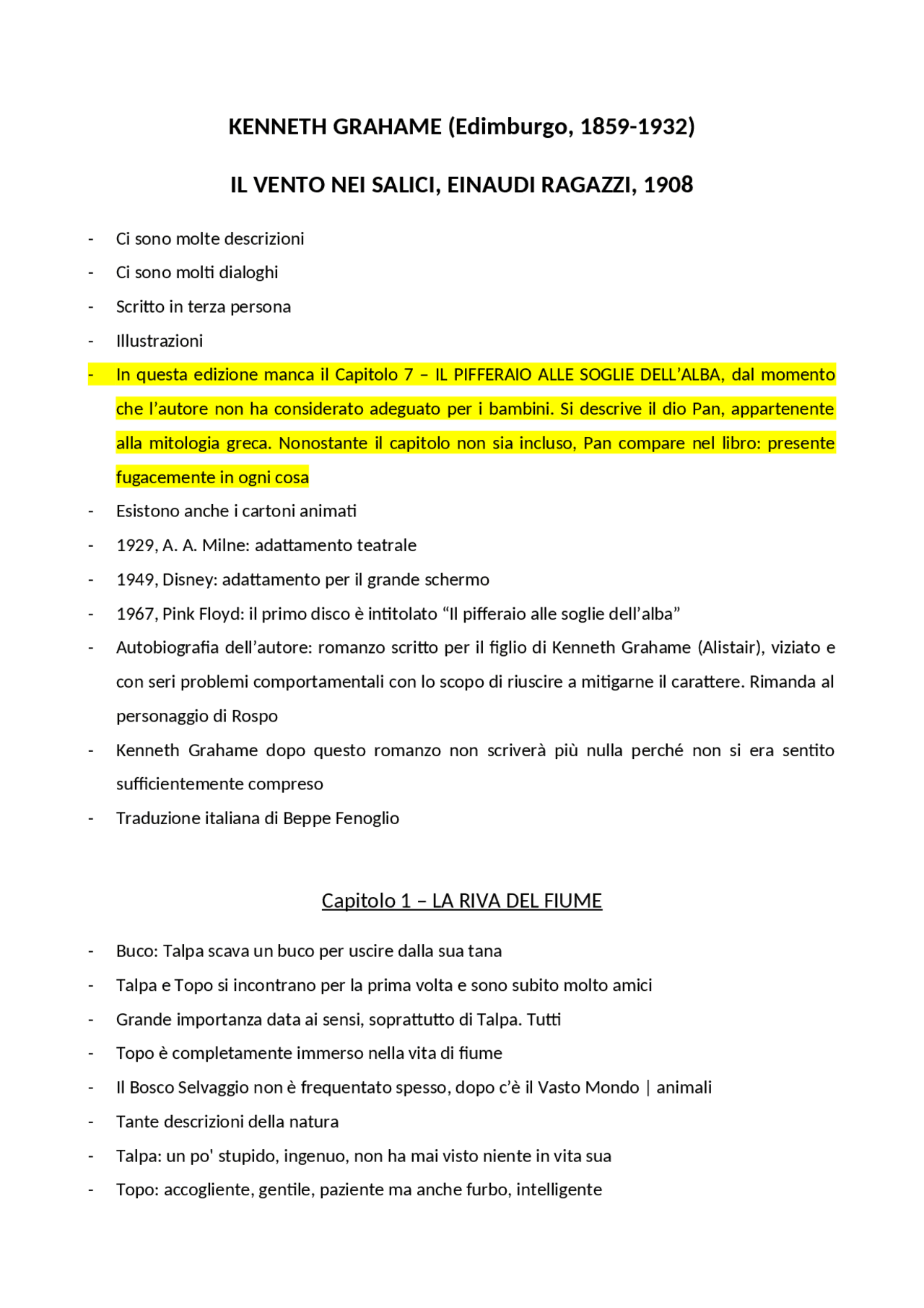 Kenneth Grahame, Il Vento nei Salici - Docsity