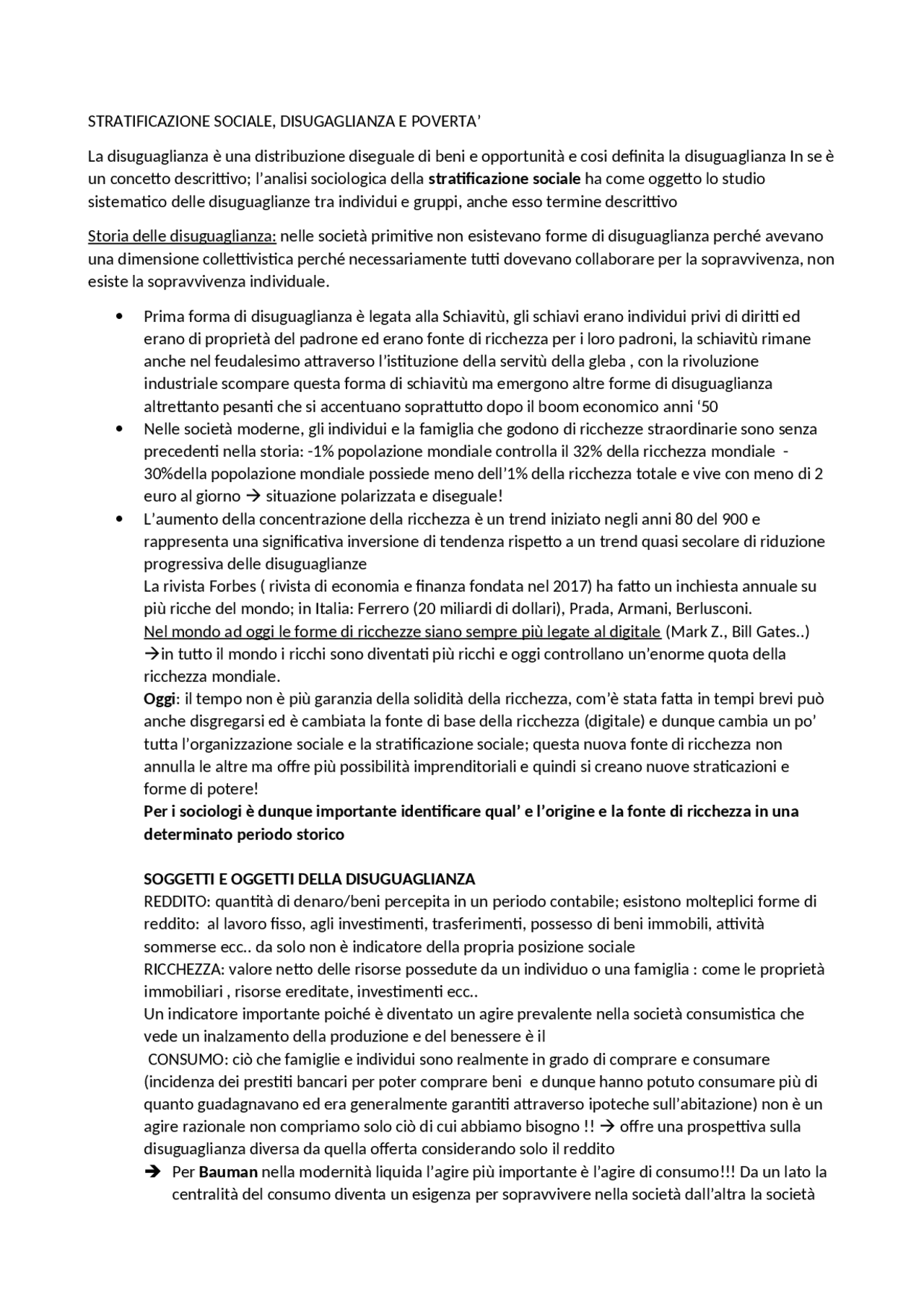 Riassunti Stratificazione Sociale Docsity