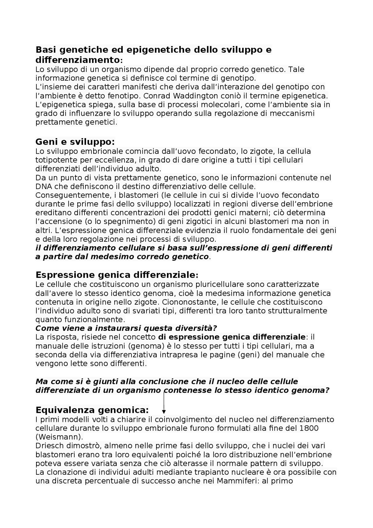 Biologia Dello Sviluppo Docsity