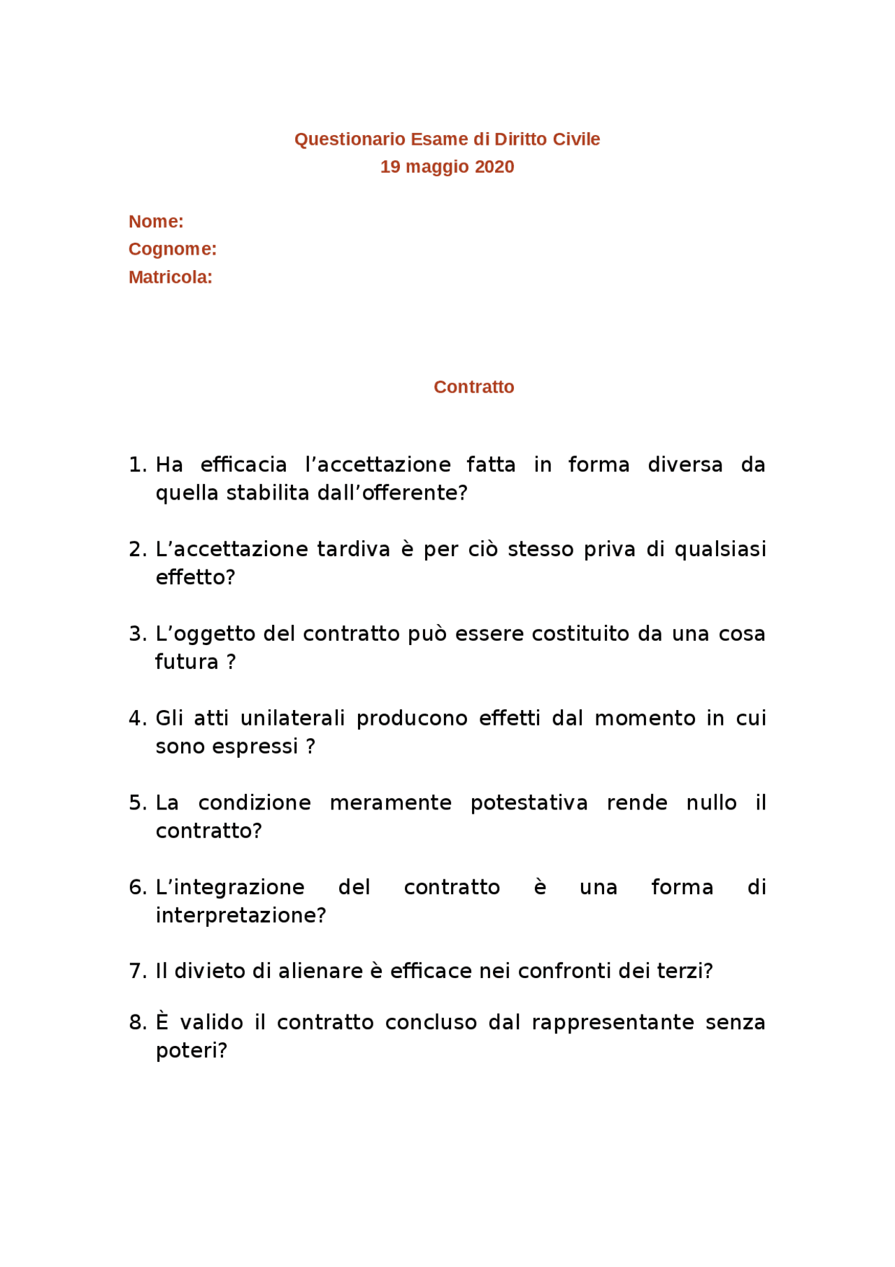 Domande Esame Civile Con Alpa Docsity