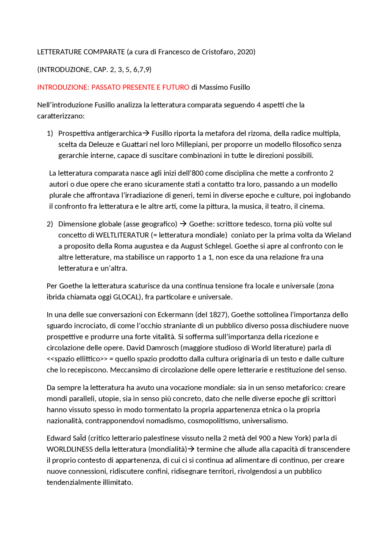 Letterature Comparate A Cura Di De Cristofaro Ed 2020 Docsity