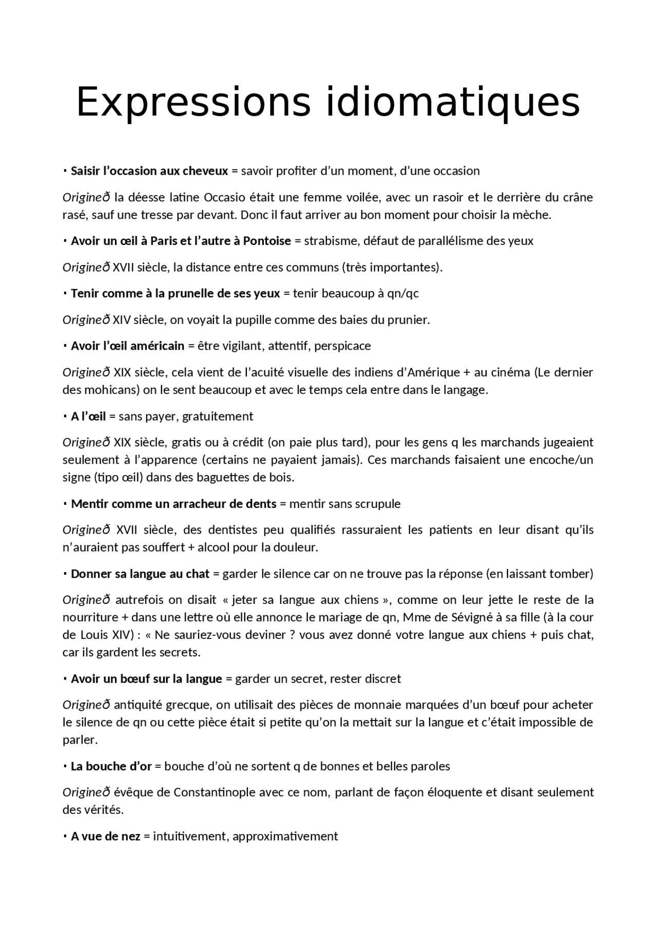 Expressions idiomatiques - Docsity